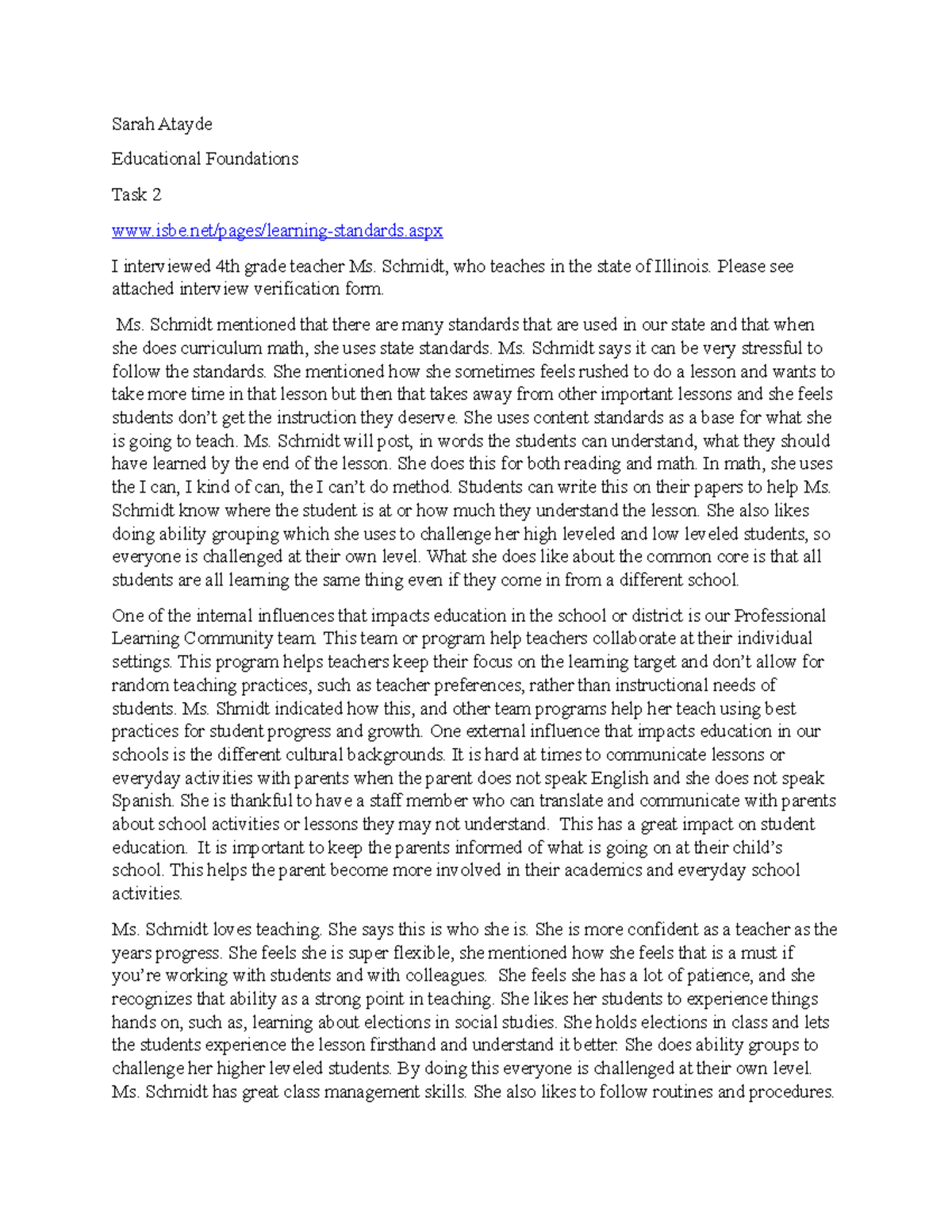 Education Foundations task 2 - Sarah Atayde Educational Foundations ...