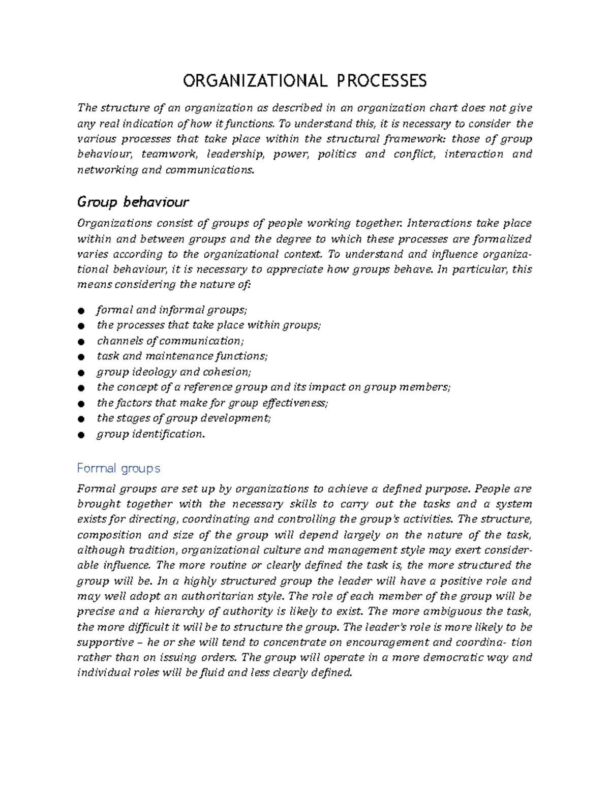 Organizational Processes - ORGANIZATIONAL PROCESSES The structure of an ...