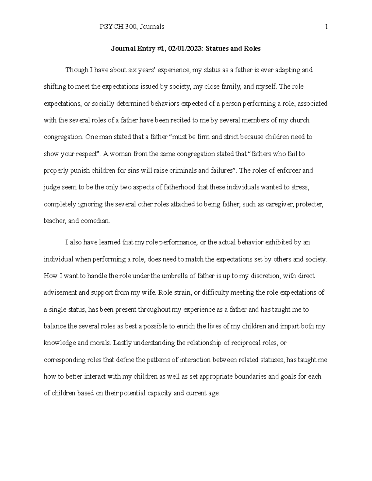 Journals Psych 300 - Journal examples - Journal Entry #1, 02/01/2023 ...