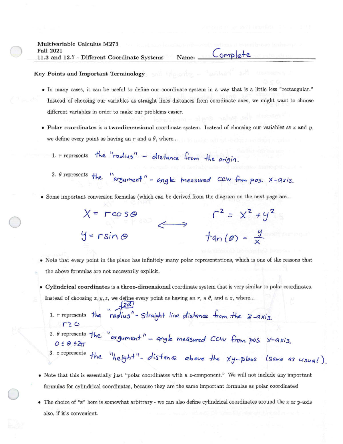 Section 11 3 And 12 7 Multivariable M 273q Msu Studocu