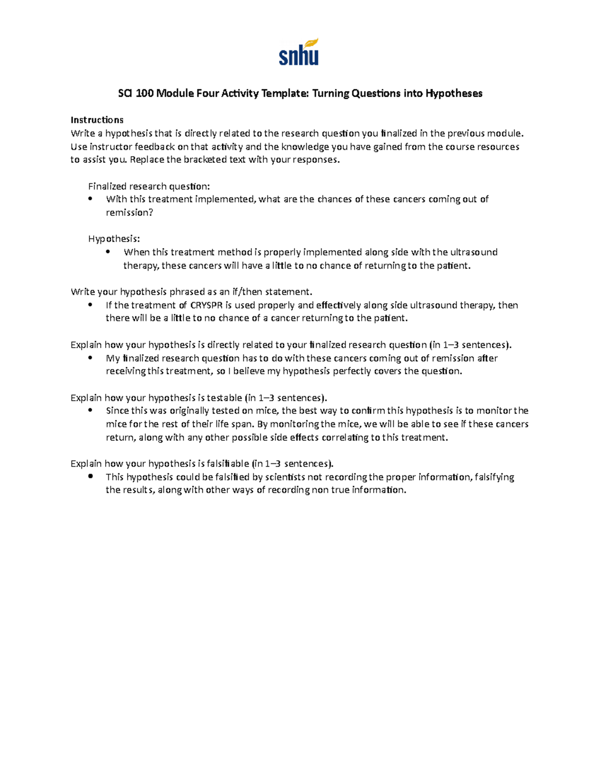 4-2 Activity Turning Questions Into Hypotheses - SCI 100 Module Four ...