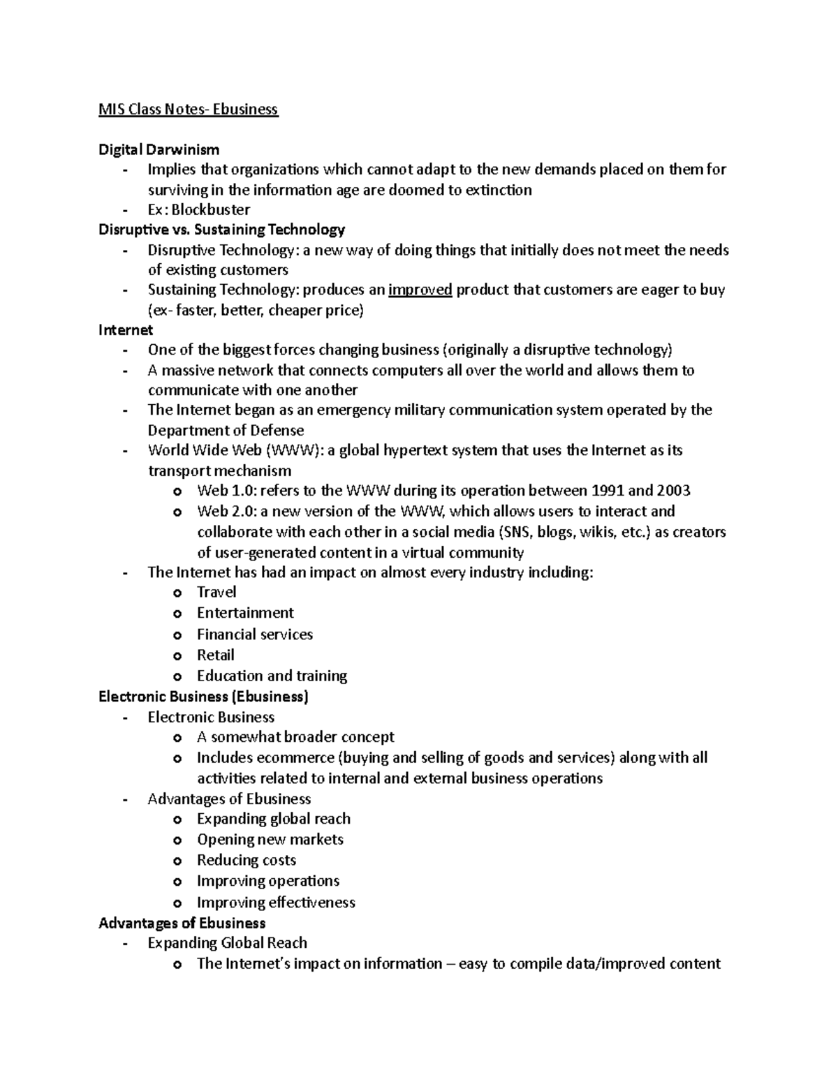 MIS Class Notes- Ebusiness - MIS Class Notes- Ebusiness Digital ...