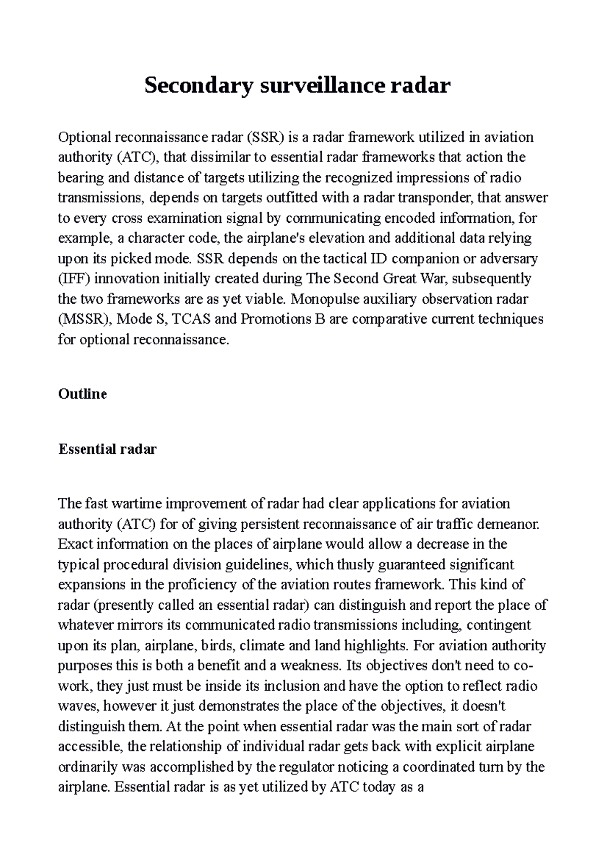 Secondary surveillance radar - Secondary surveillance radar Optional ...