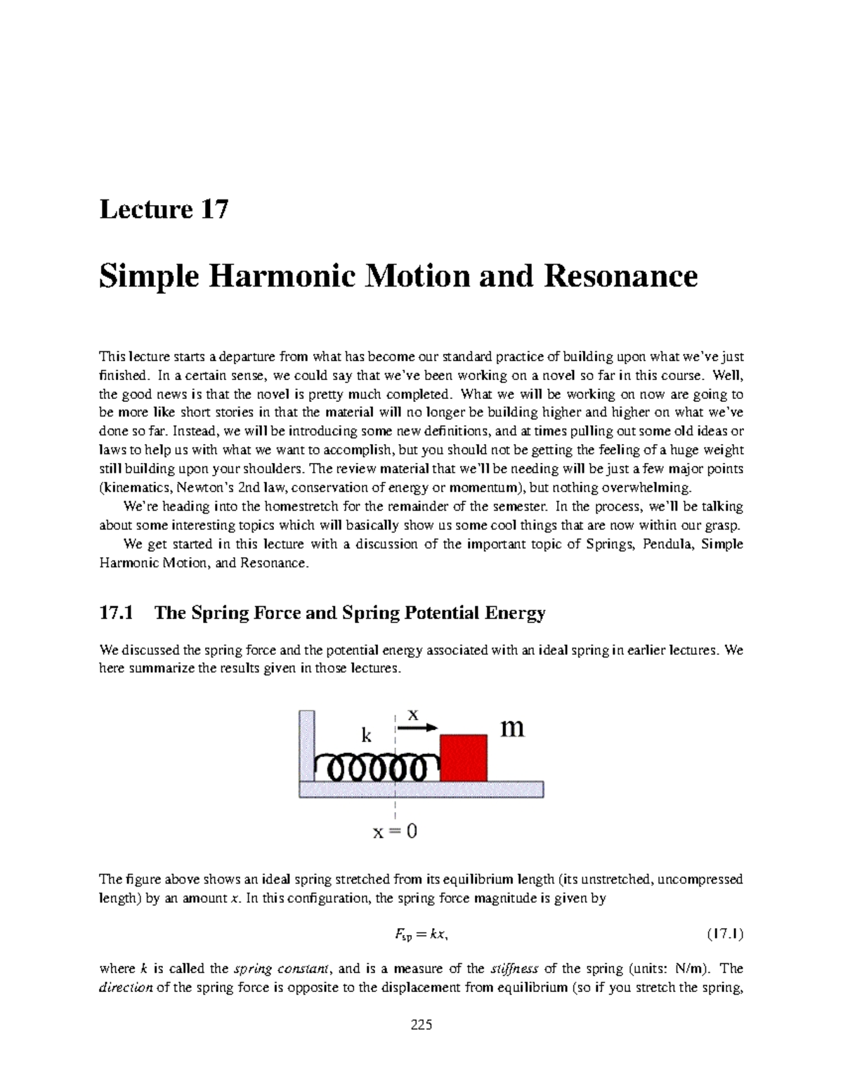 Lecture 17 Notes - Lecture 17 Simple Harmonic Motion and Resonance This ...