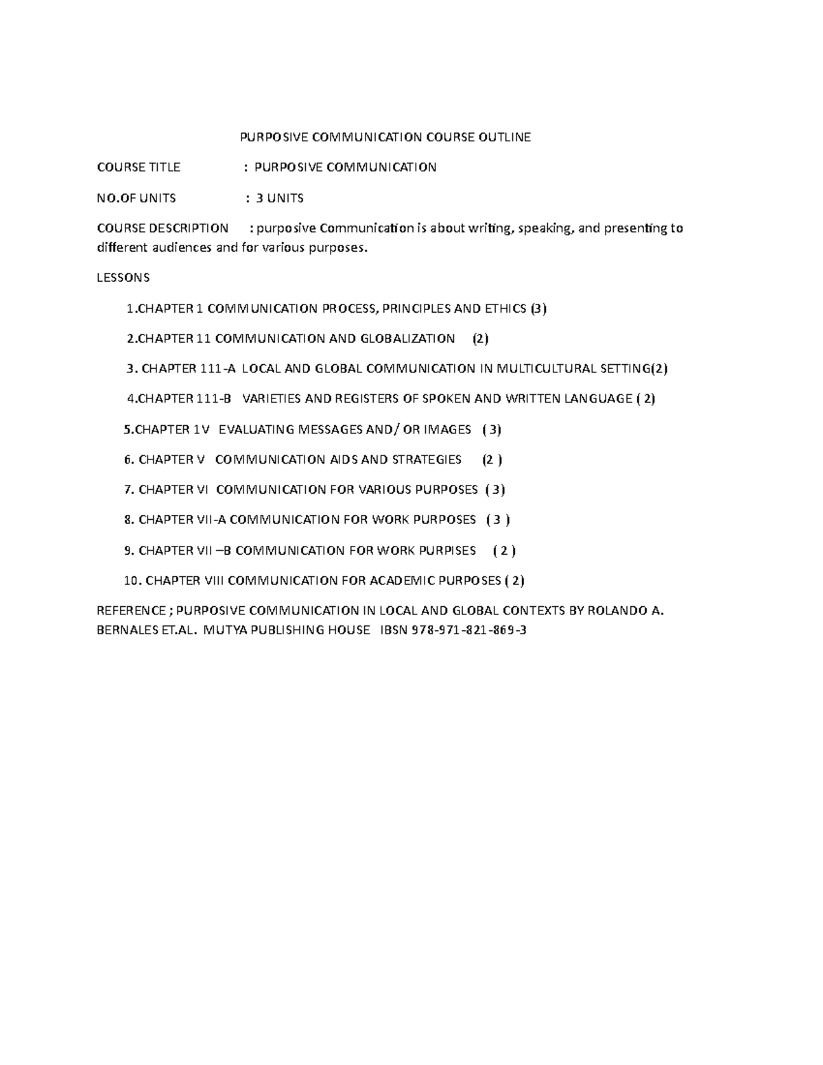 Purposive Communication Course Outline - PURPOSIVE COMMUNICATION COURSE ...