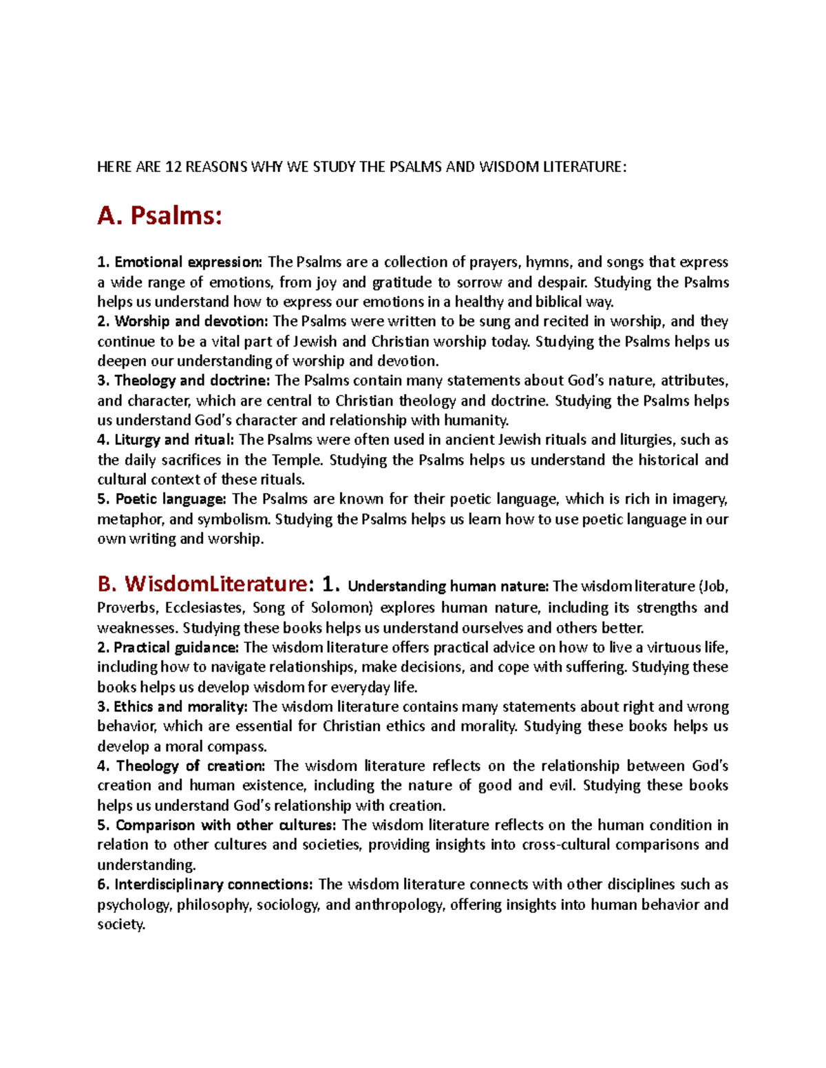 Psalms AND Wisdom Literature Personal Revision - HERE ARE 12 REASONS ...