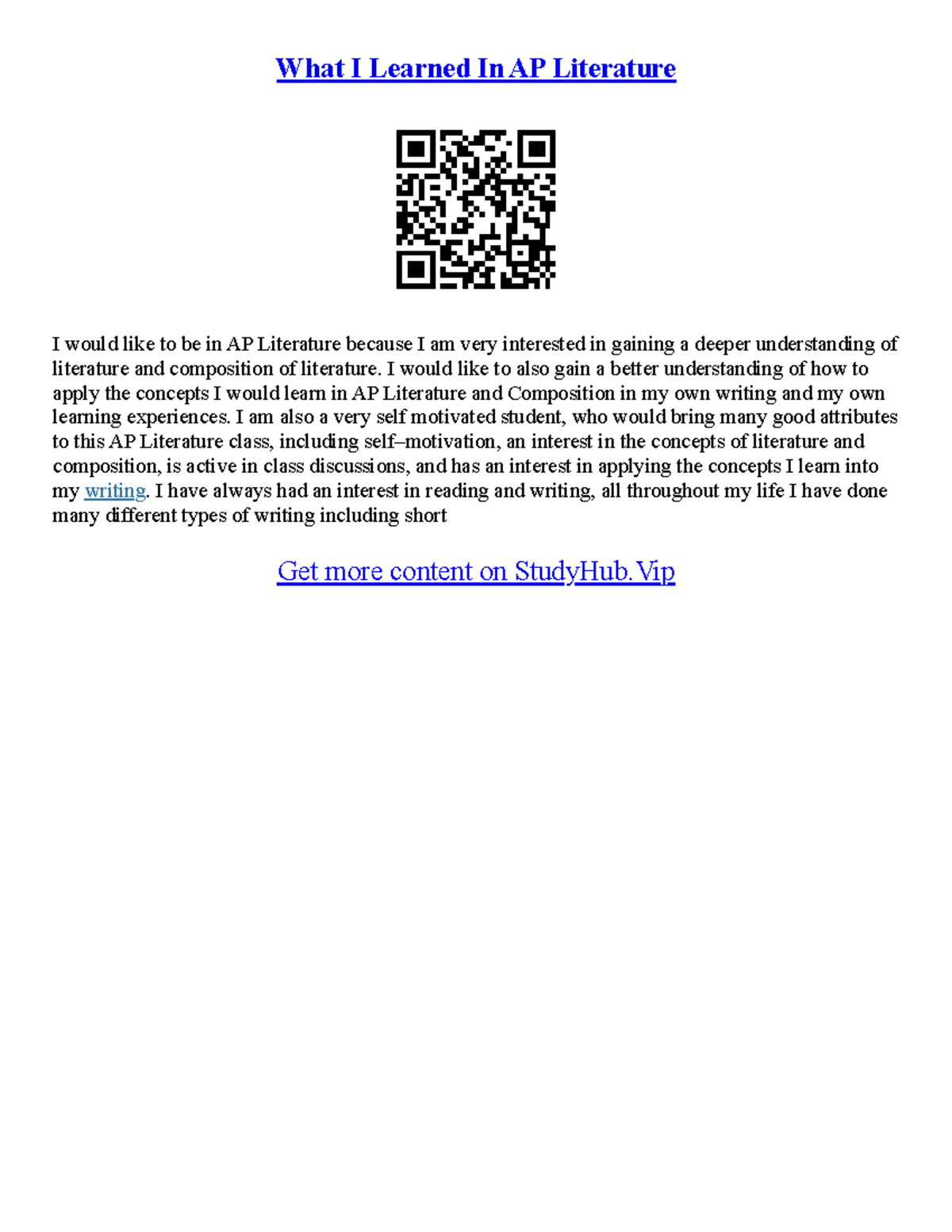 Ap Literature Essay - What I Learned In AP Literature I would like to ...