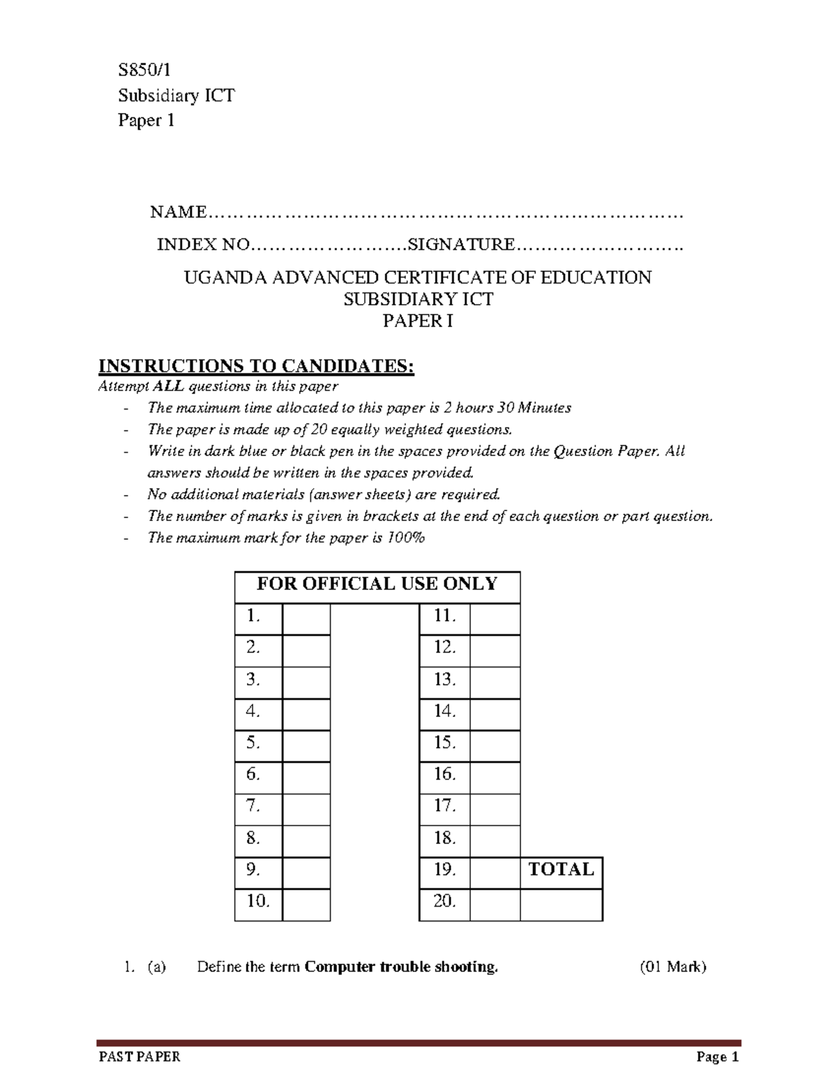PAST Paper-1 ICT - INTRODUCTION - - Studocu