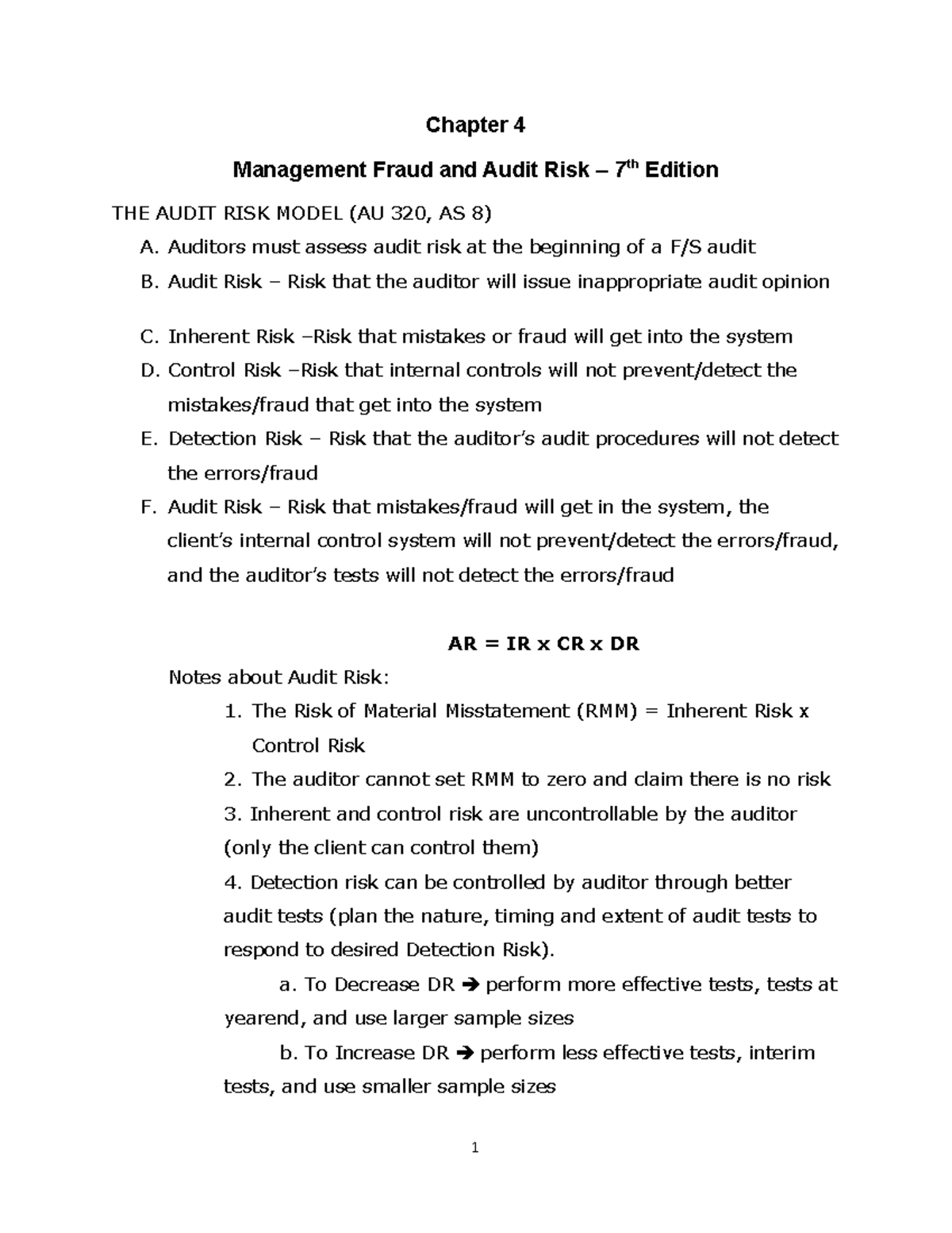 Chapter 4 - Management Fraud and Audit Risk - Auditors must assess ...