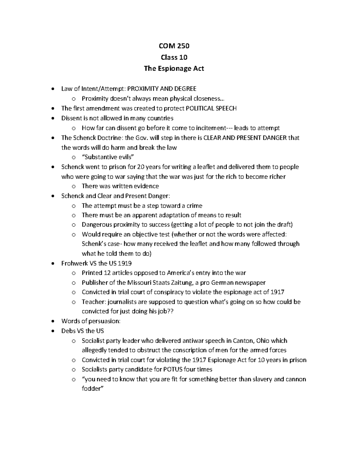 COM 250 Class 10 - Lecture notes 10 - COM 250 Class 10 The Espionage ...