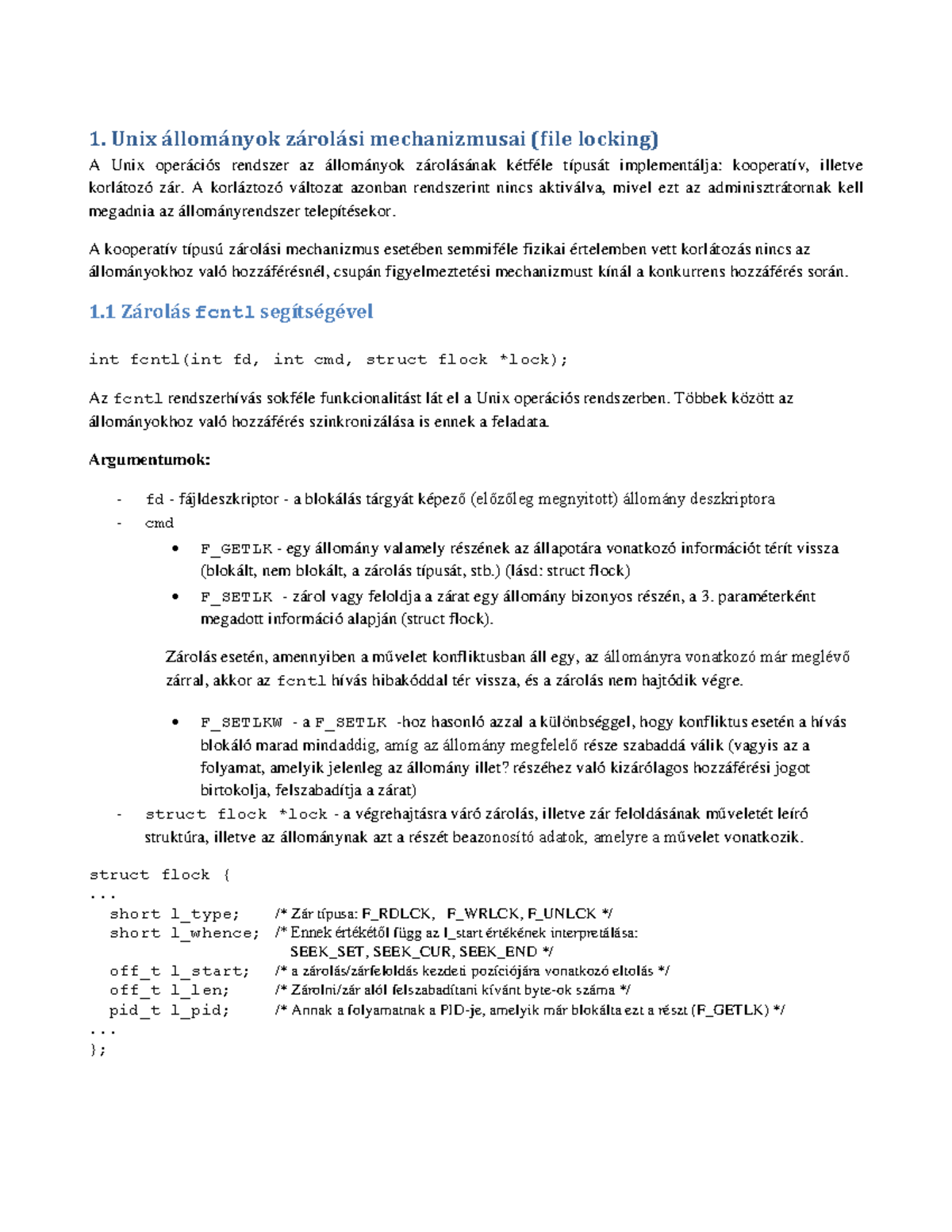 1464204923 608 lock - Lecture notes 10 - 1. Unix mechanizmusai (file ...