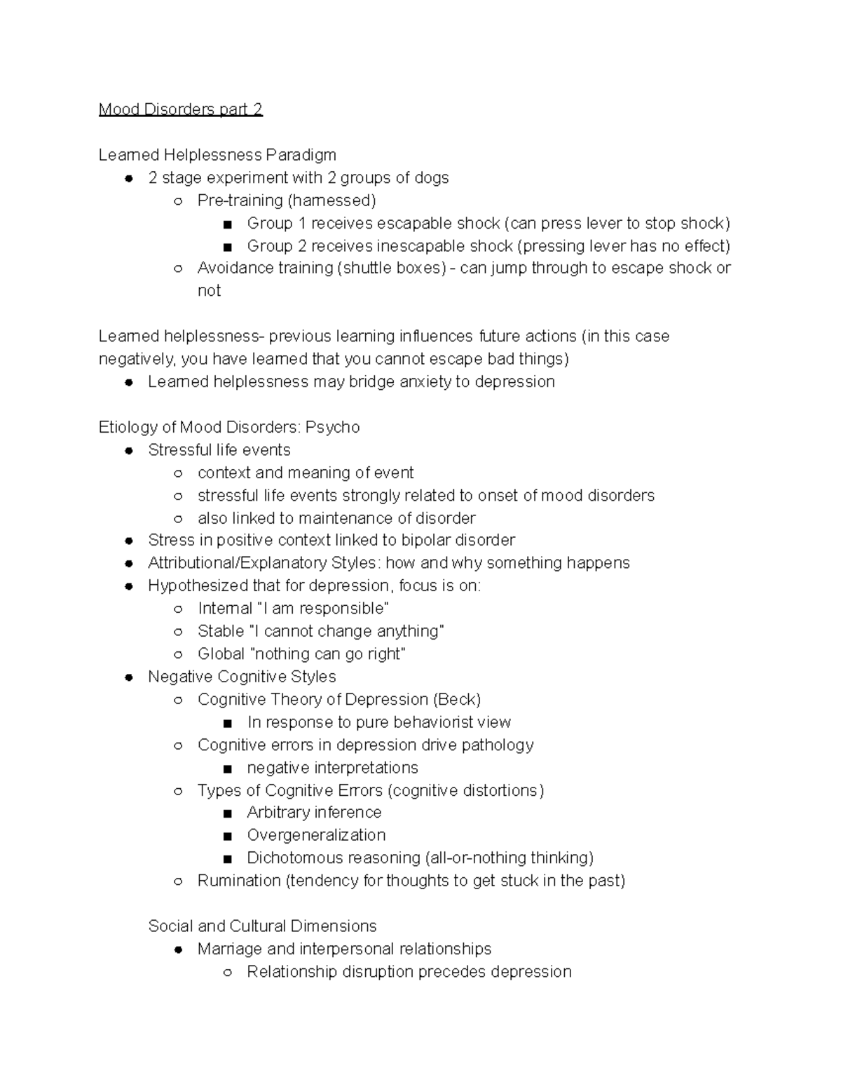 PSY3604 Mood Disorders part 2 lecture notes - Mood Disorders part 2 ...