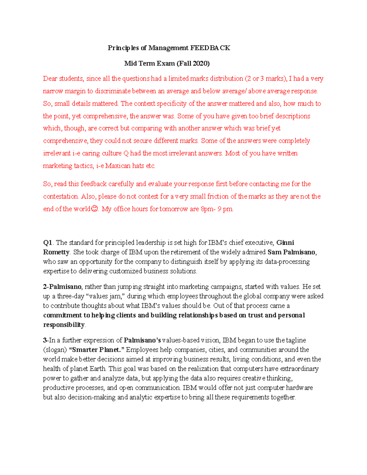 Feedback MID-TERM-POM-2020- Subjective - Principles of Management ...