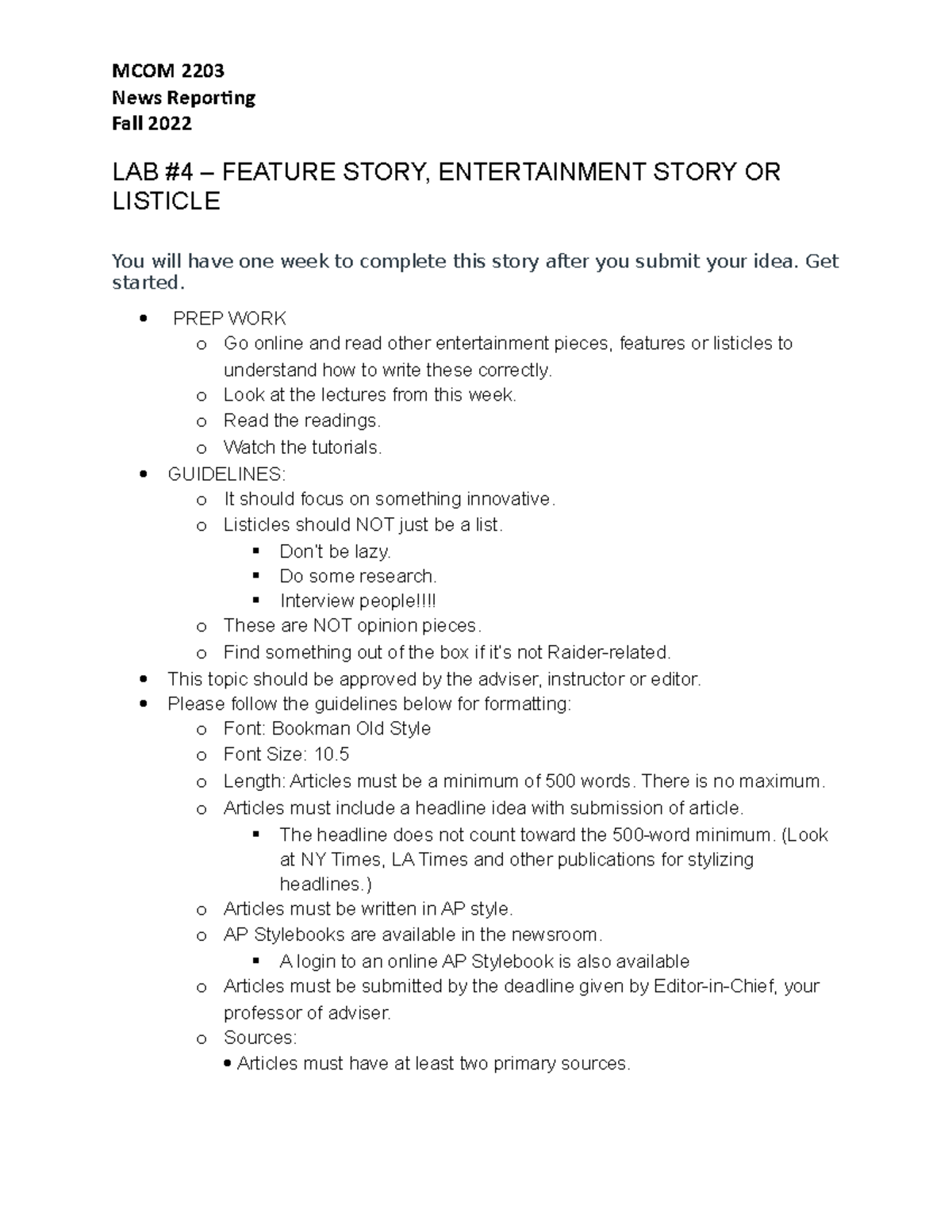 MCOM 2203-LAB 4-FA 22-News Reporting - MCOM 2203 News Reporting Fall ...