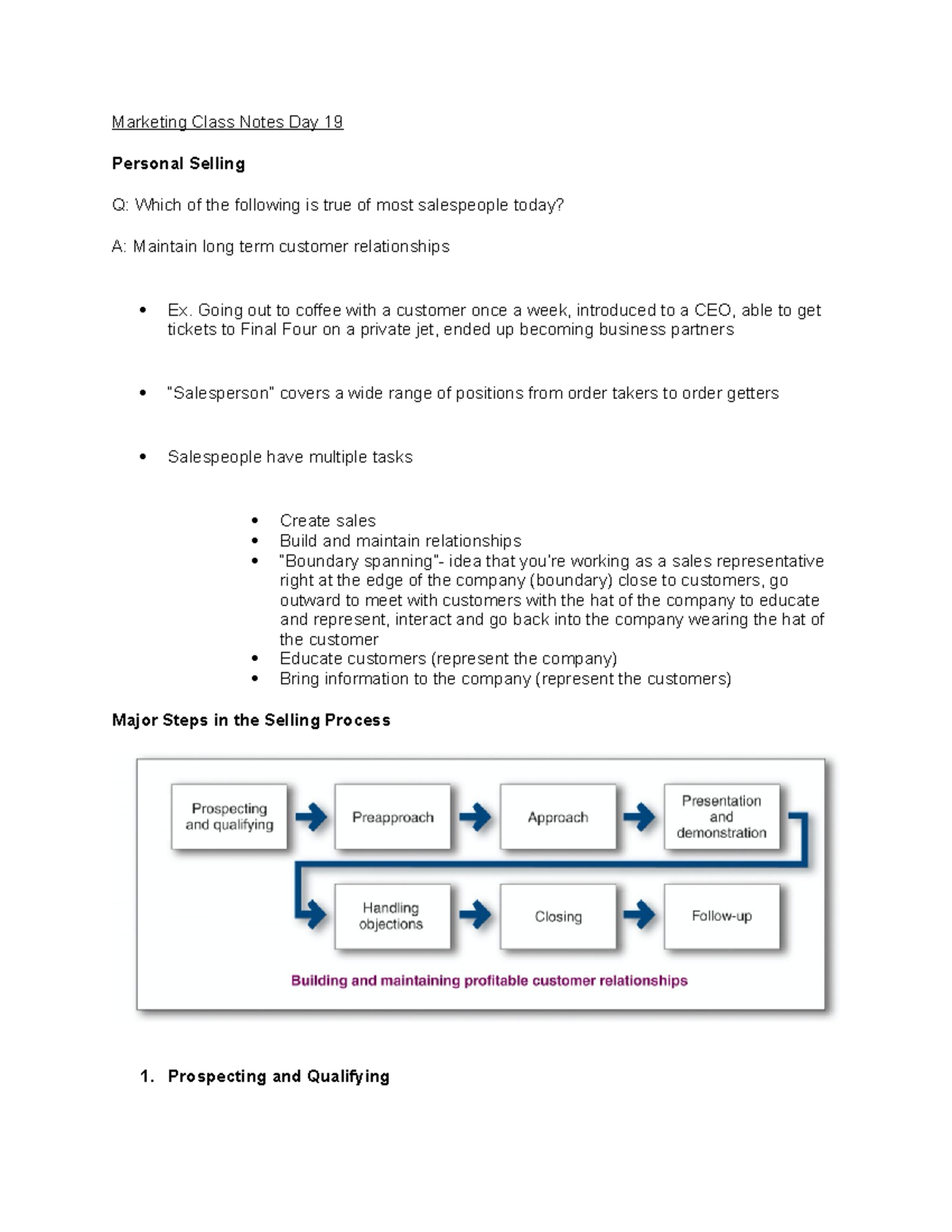 Marketing Class Notes Day 19 - Personal Selling - Marketing Class Notes ...