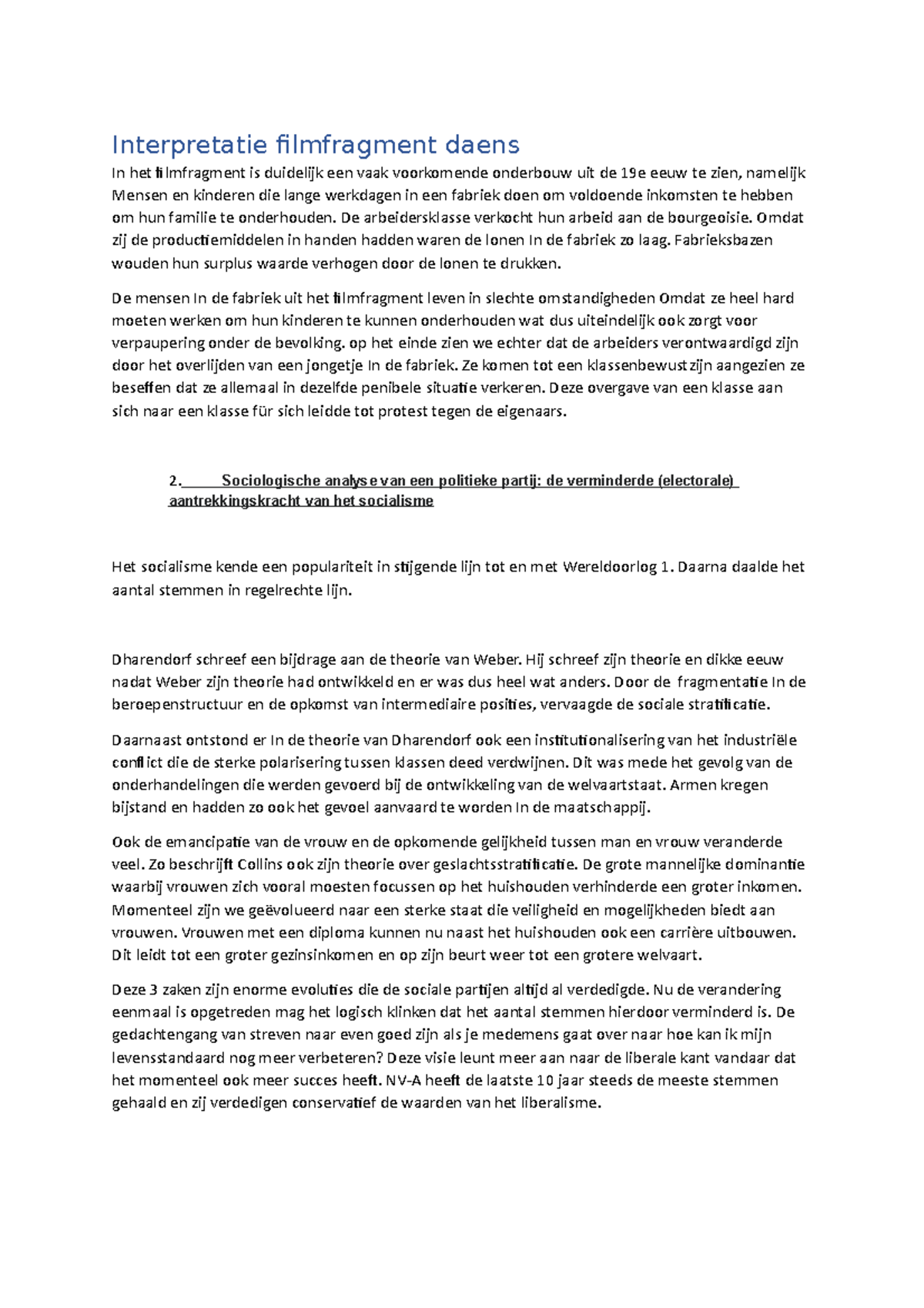 Sociologie taak 6 - Interpretatie filmfragment daens In het ...