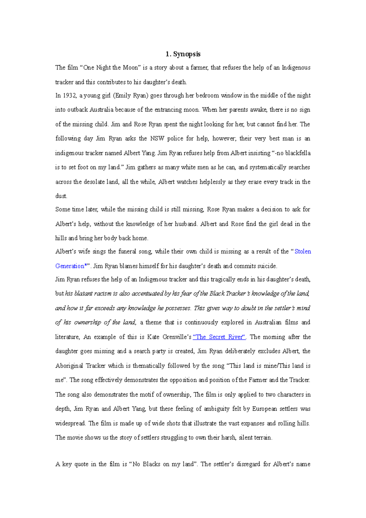 One Night The Moon Summary Of Techniques 1 Synopsis The Film One one-night-the-moon-summary-of-techniques-1-synopsis-the-film-one