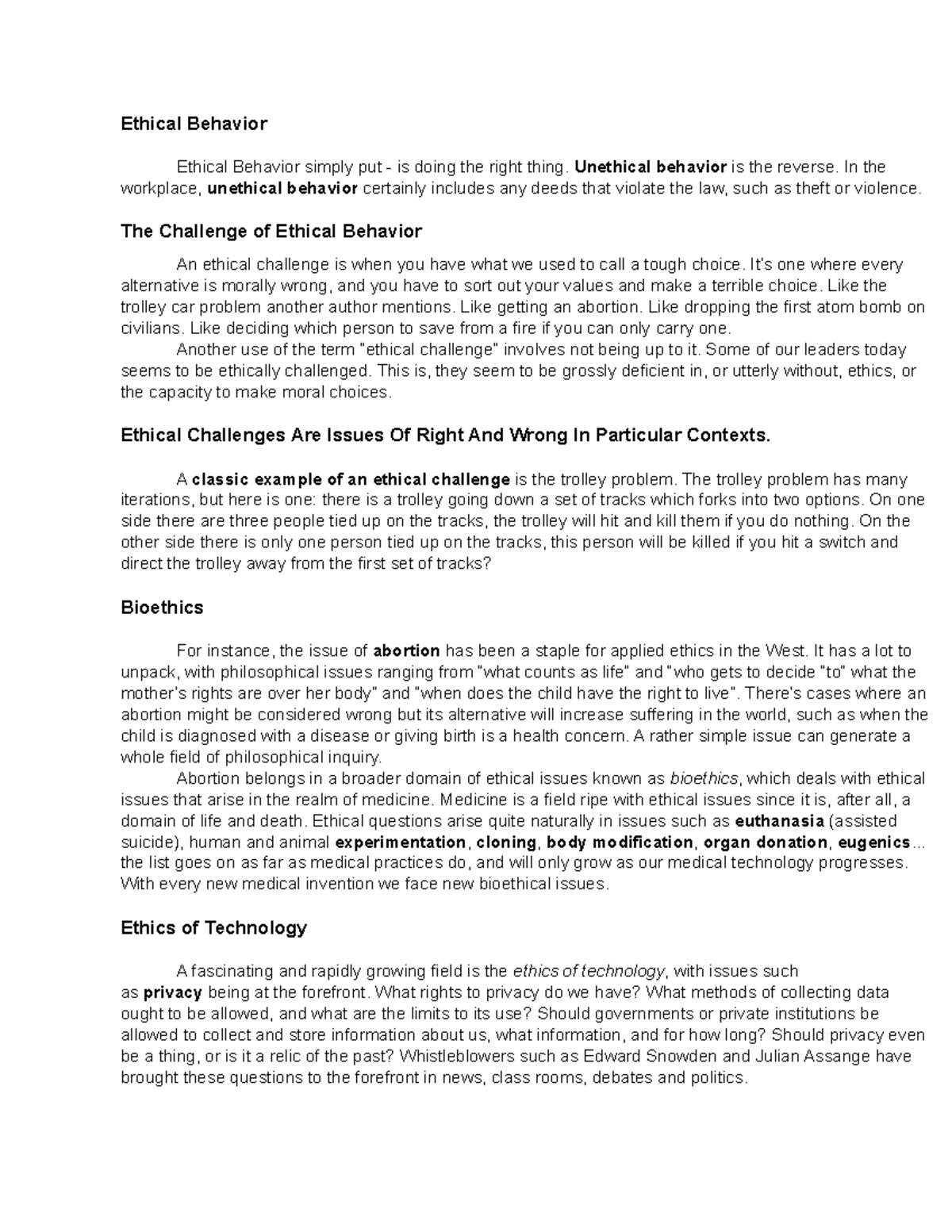 IM-5 Ethics - Ethical Behavior Ethical Behavior simply put - is doing ...