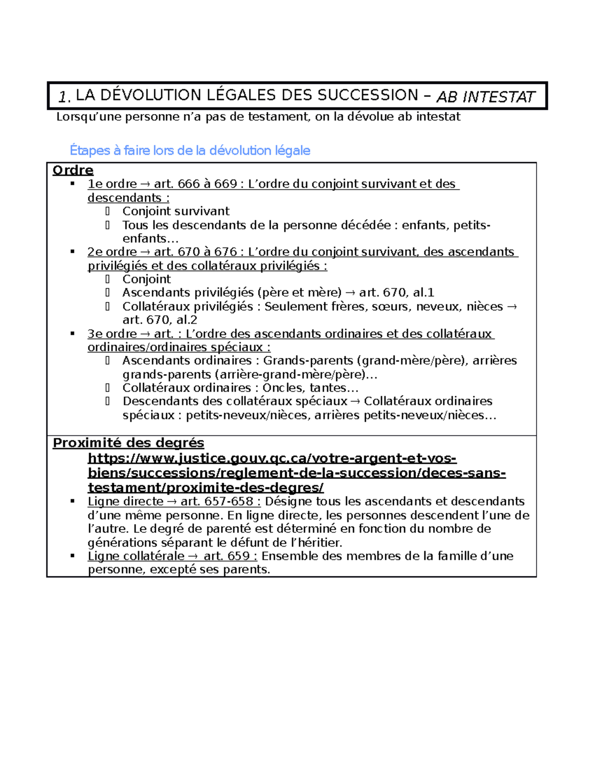 La dévolution légales des succession - les ordres - 1. LA DÉVOLUTION LÉGALES DES SUCCESSION – AB ...