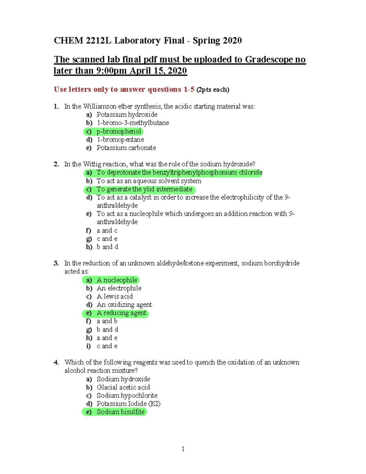 Lab Final Chem2212L - CHEM 221 2 L Laboratory Final - Spring 2020 The scanned lab final pdf must ...