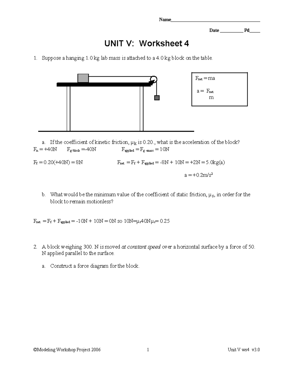 08 u5 ws4 Physics Worksheet - Name Date Pd UNIT V: Worksheet 4 1 ...