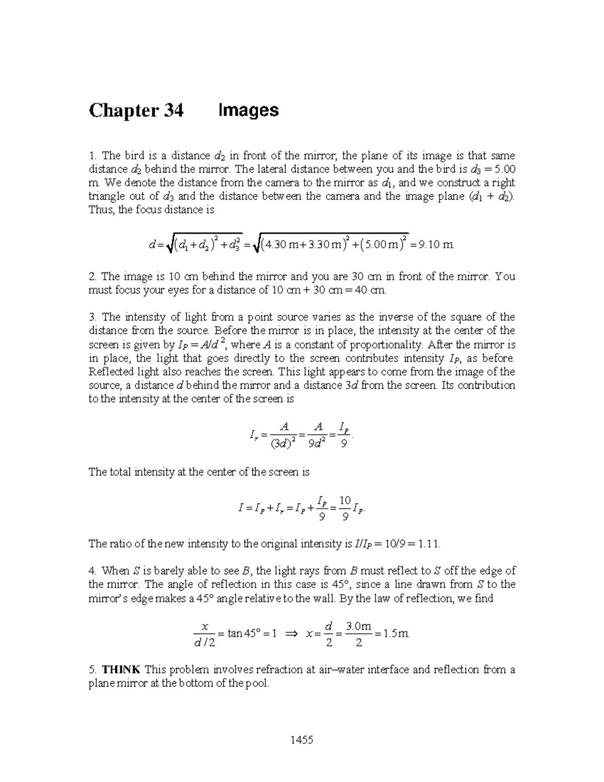 Physics Solution Manual - 1455 Chapter 34 The bird is a distance d 2 in ...