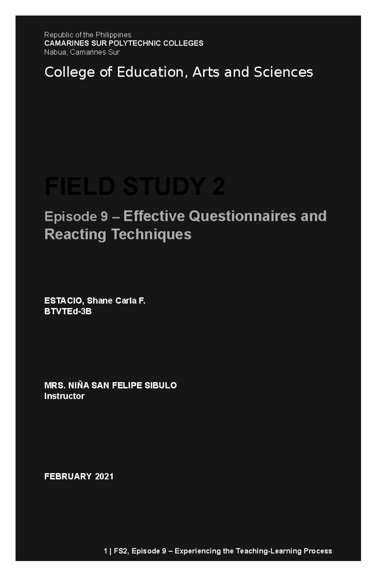 Field Study 2 - Episode 9 - bachelor of technical teacher education ...