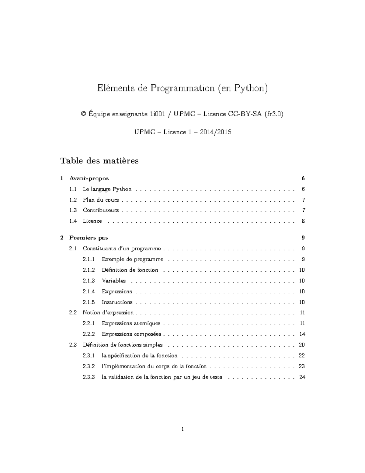 Chap1 Elements de Programmation - Eléments de Programmation (en Python) - UPMC – Licence 1 ...