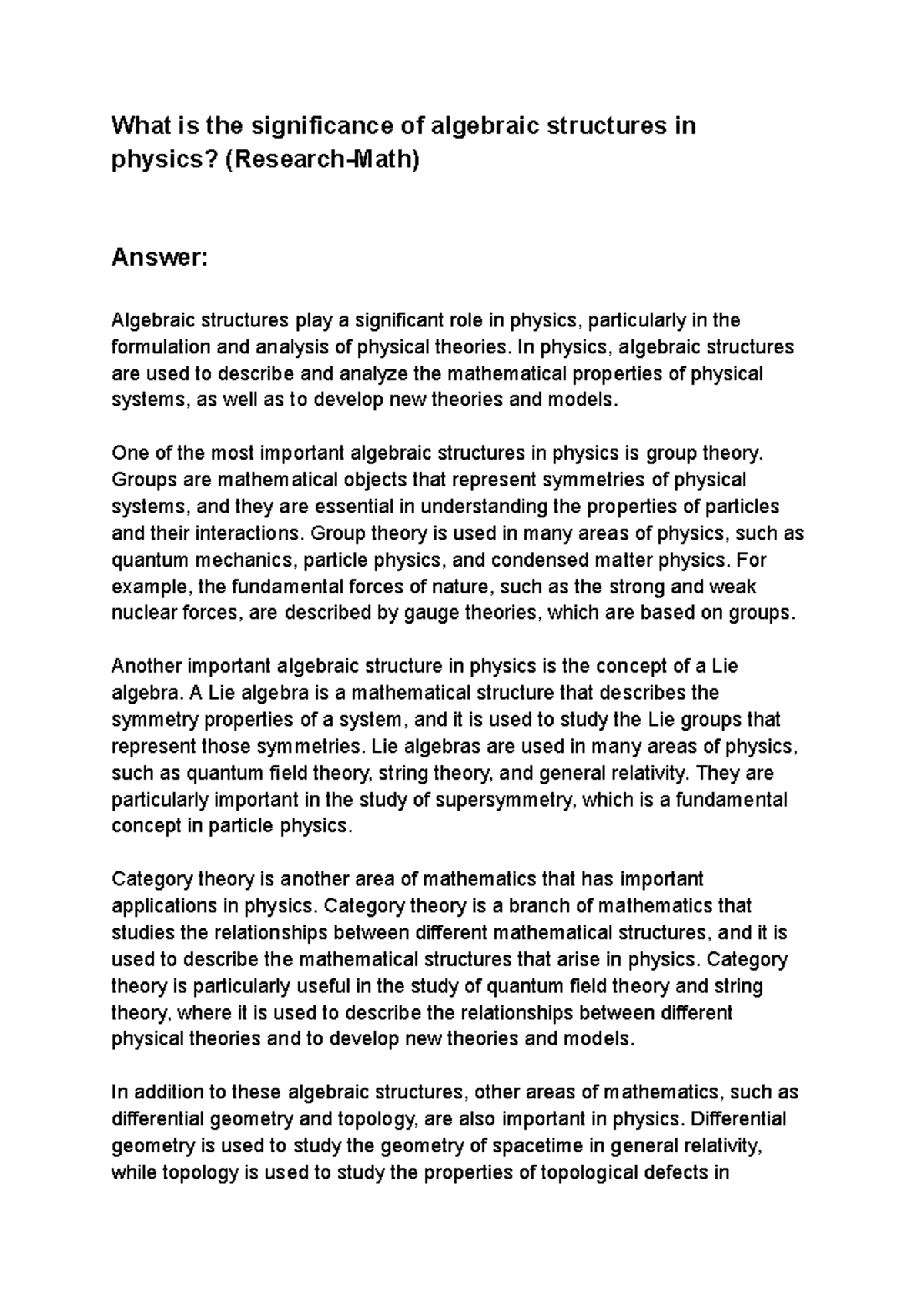 What is the significance of algebraic structures in physics - What is the significance of ...