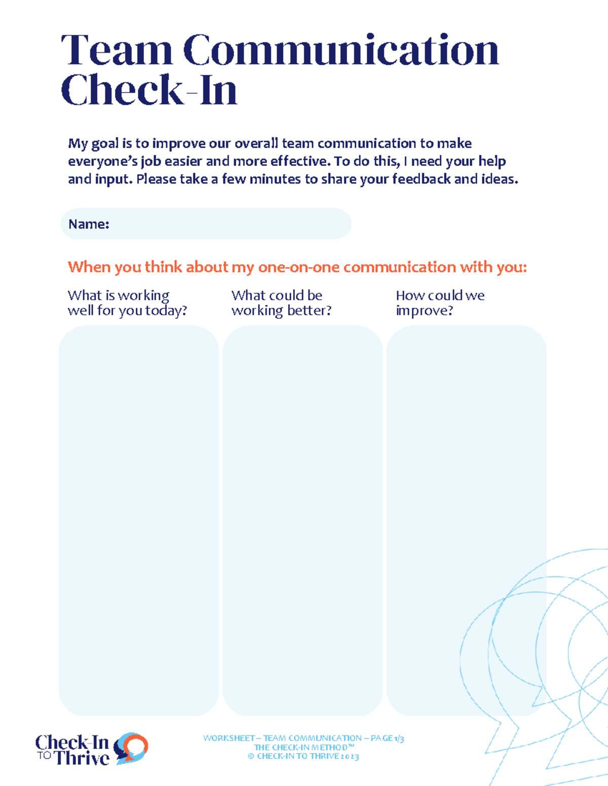 Check-in Method - Team Communication Worksheet - When you think about ...