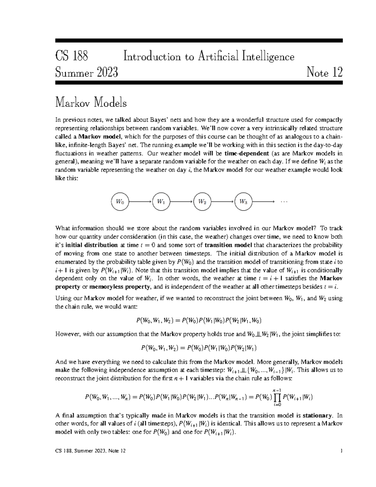 Cs188-su24-note10 - lecture notes of cs188 24summer - CS 188 ...