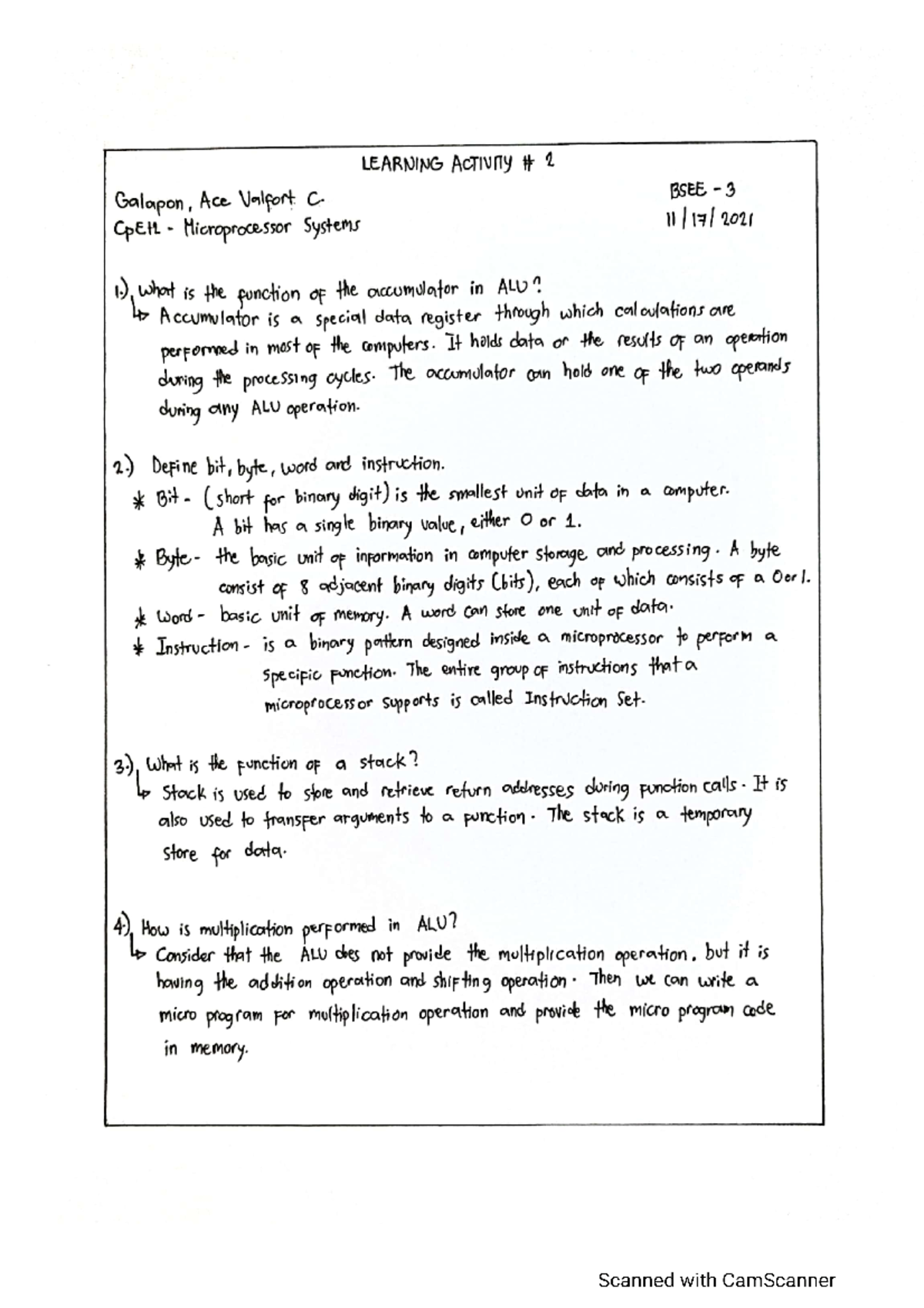 Learning Activity 2 - Sample Activities in the Subject Microprocessor Systems - computer ...