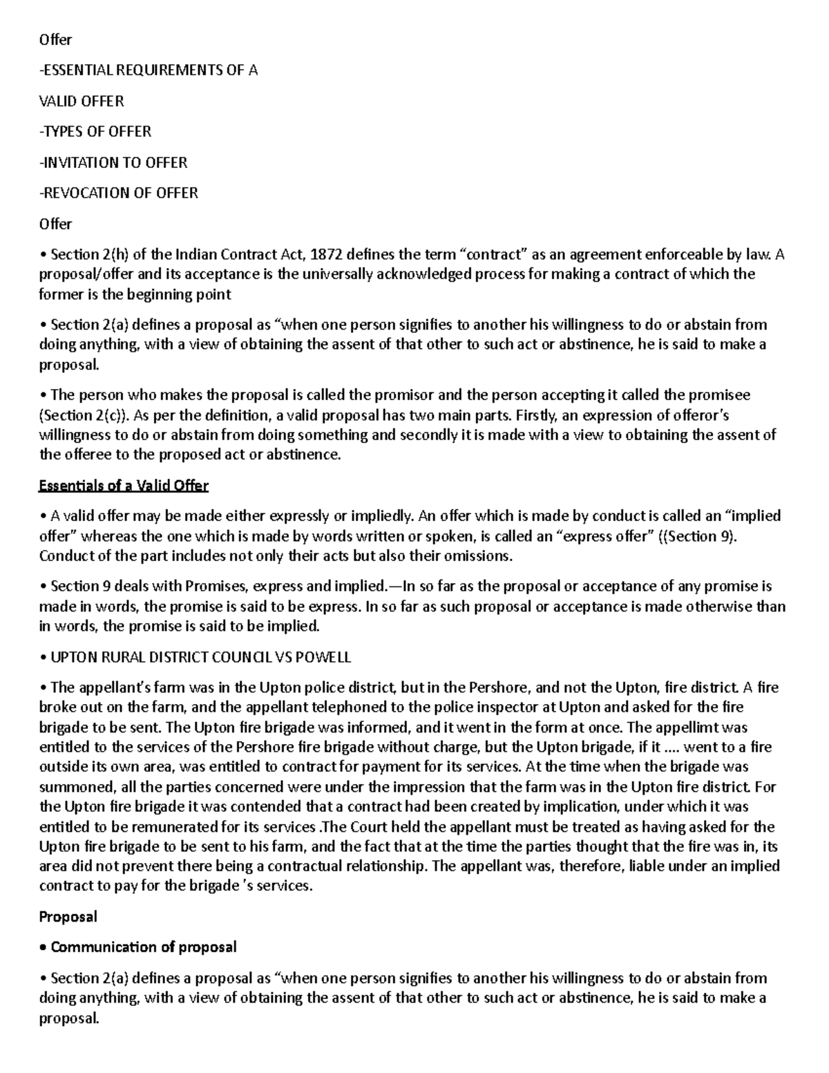 9 - Other notes - Offer -ESSENTIAL REQUIREMENTS OF A VALID OFFER -TYPES ...