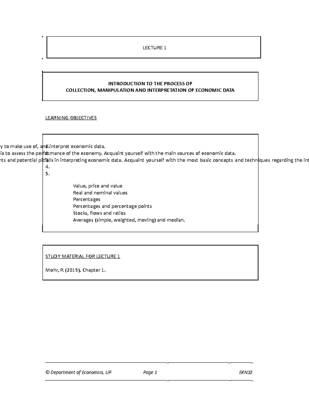 Lecture 1 Course Notes - © Department of Economics, UP Page 1 EKN ...