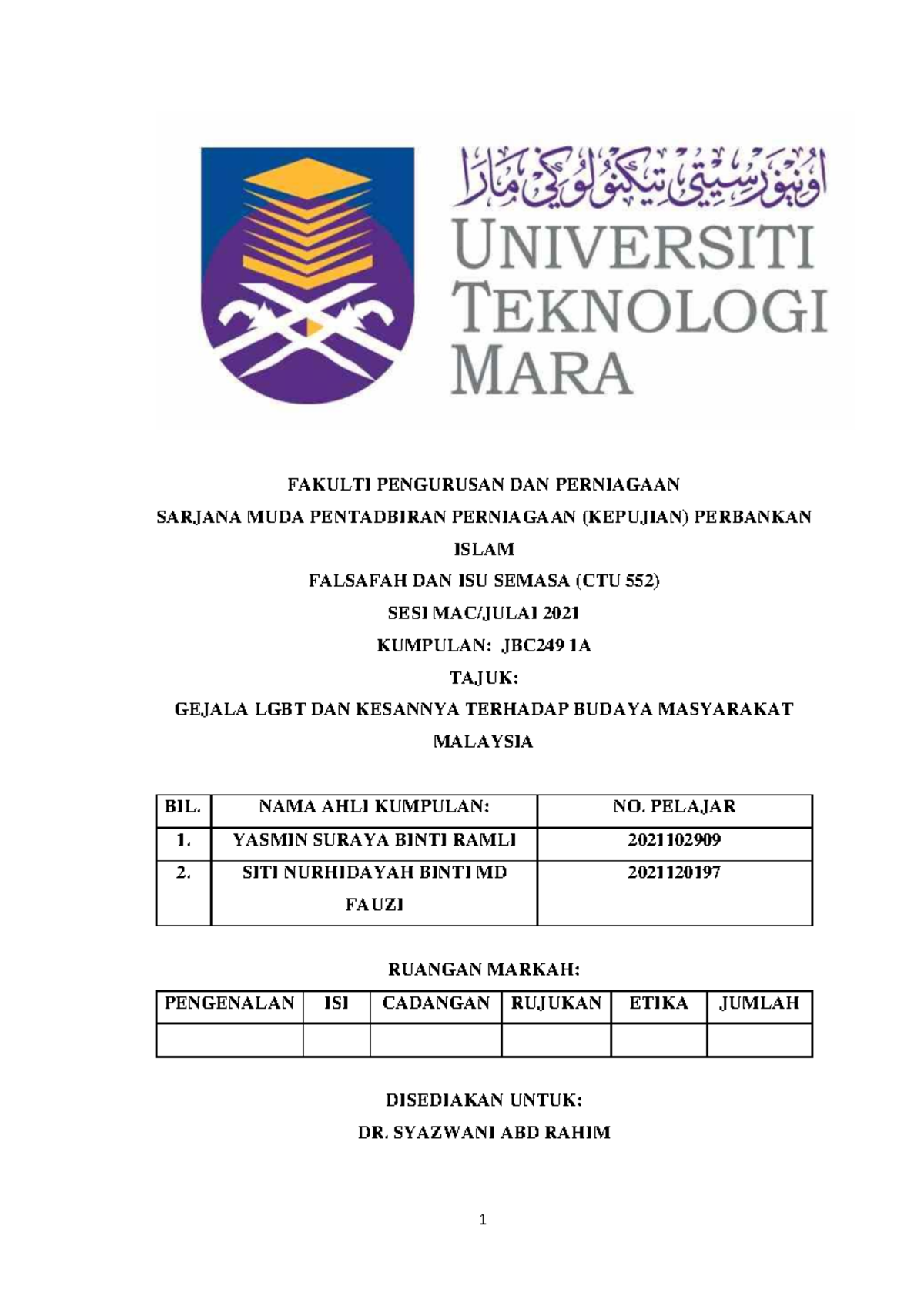 Gejala LGBT DAN Kesannya Terhadap Budaya Mayarakat Malaysia - FAKULTI ...