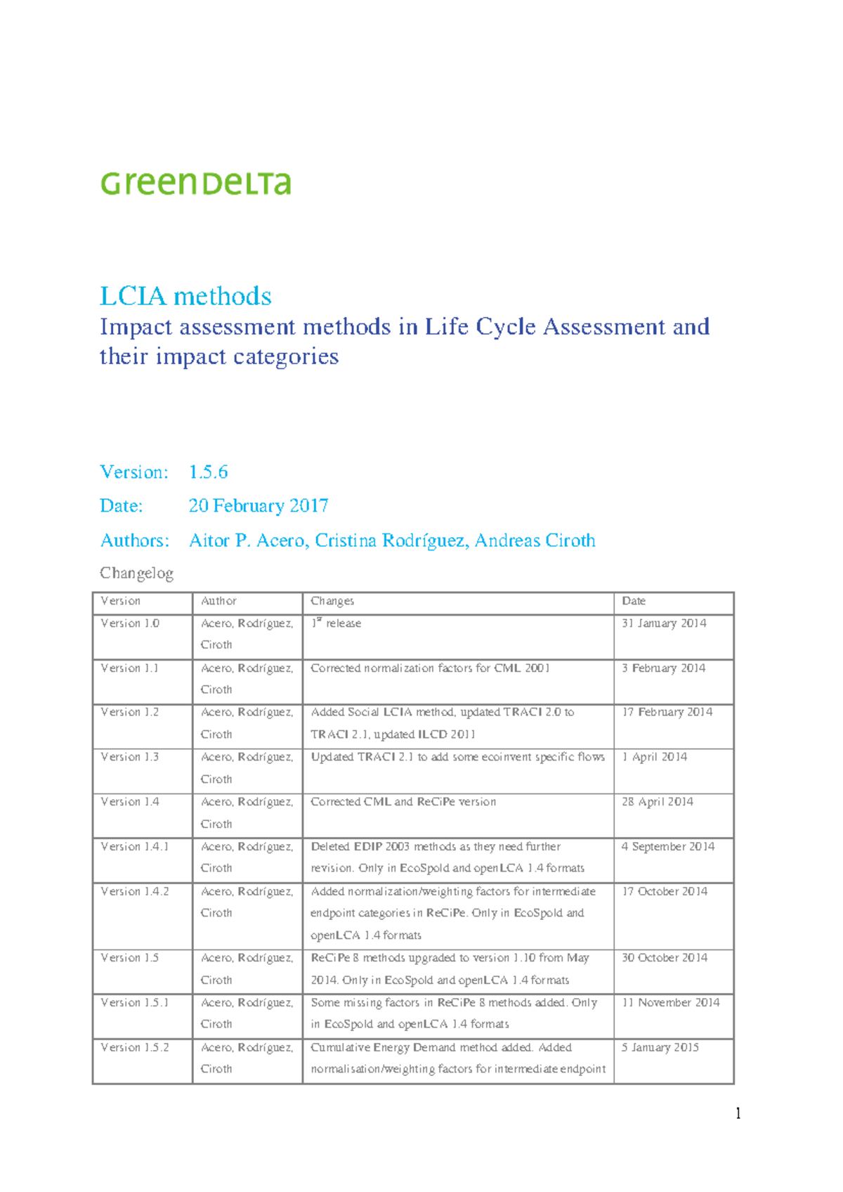 3-1 Open LCA LCIA Methods-v.1 - LCIA methods Impact assessment methods ...