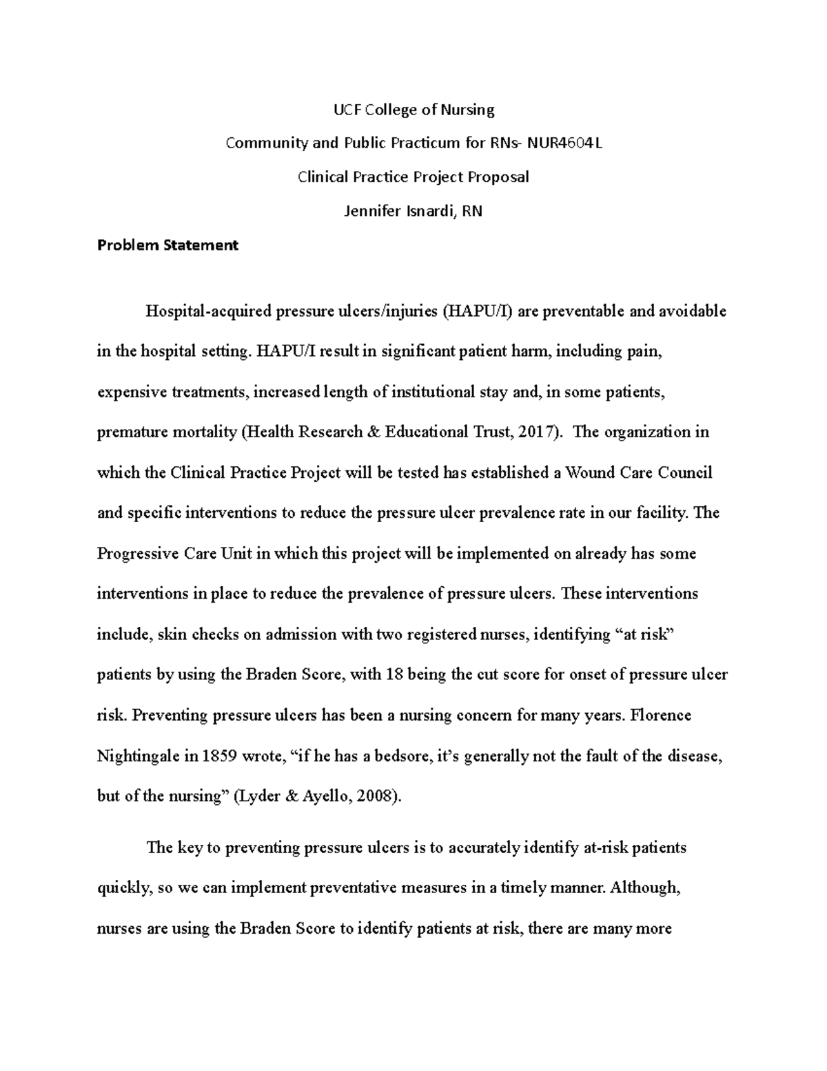 UCF College of Nursing project proposal - UCF College of Nursing ...