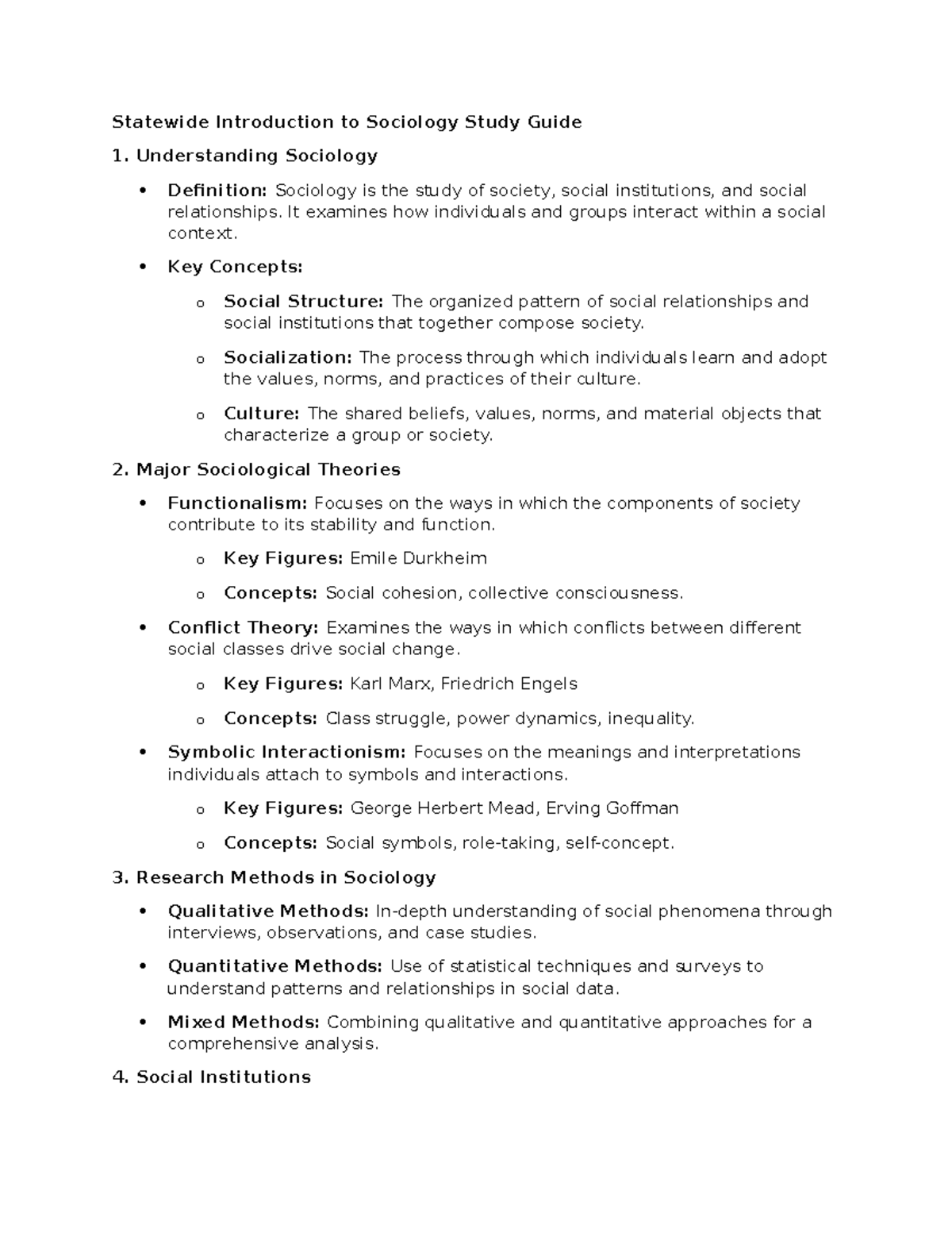 SOCI111 study guide - Statewide Introduction to Sociology Study Guide 1 ...