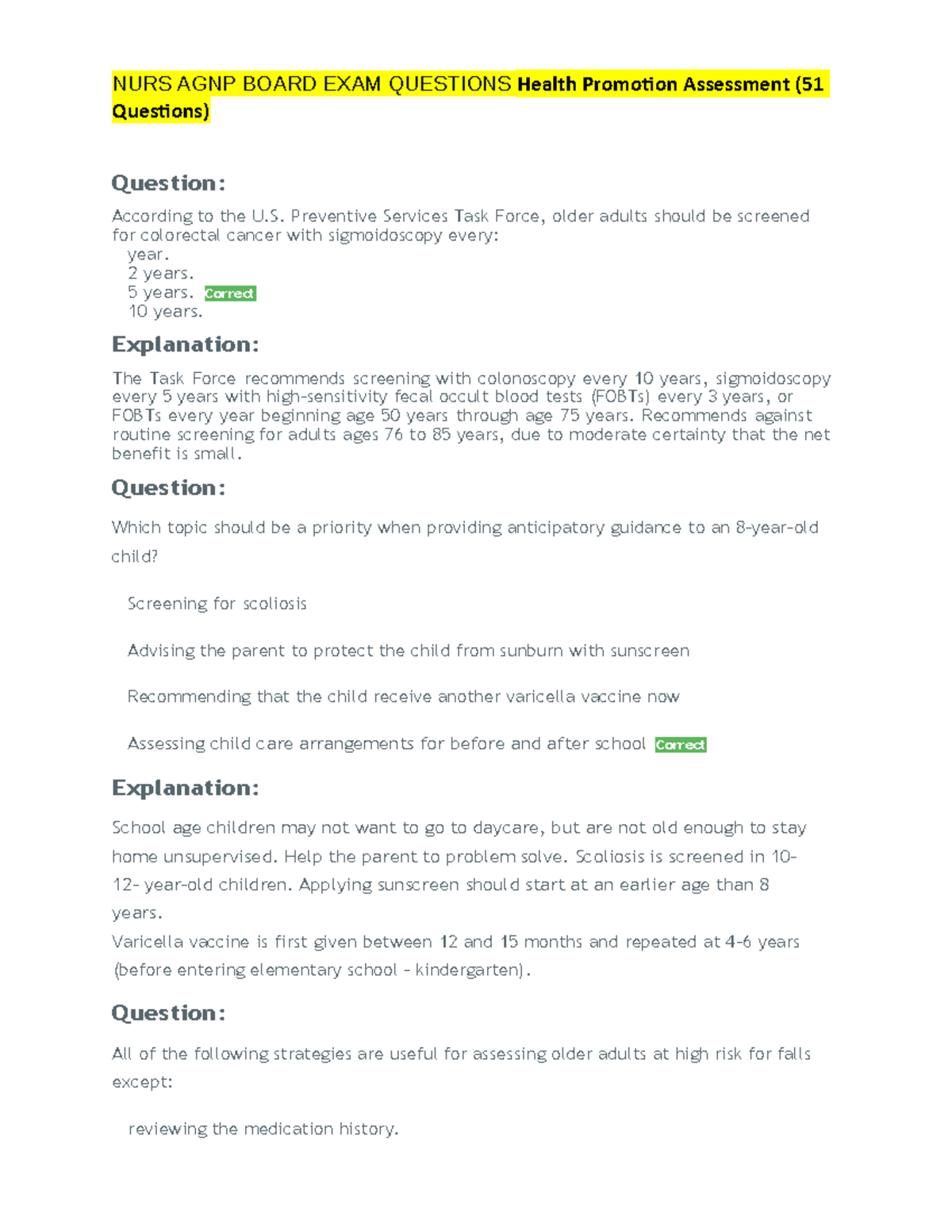 AGNP Board EXAM Questions Health Promotion Assessment.docx (1 ...