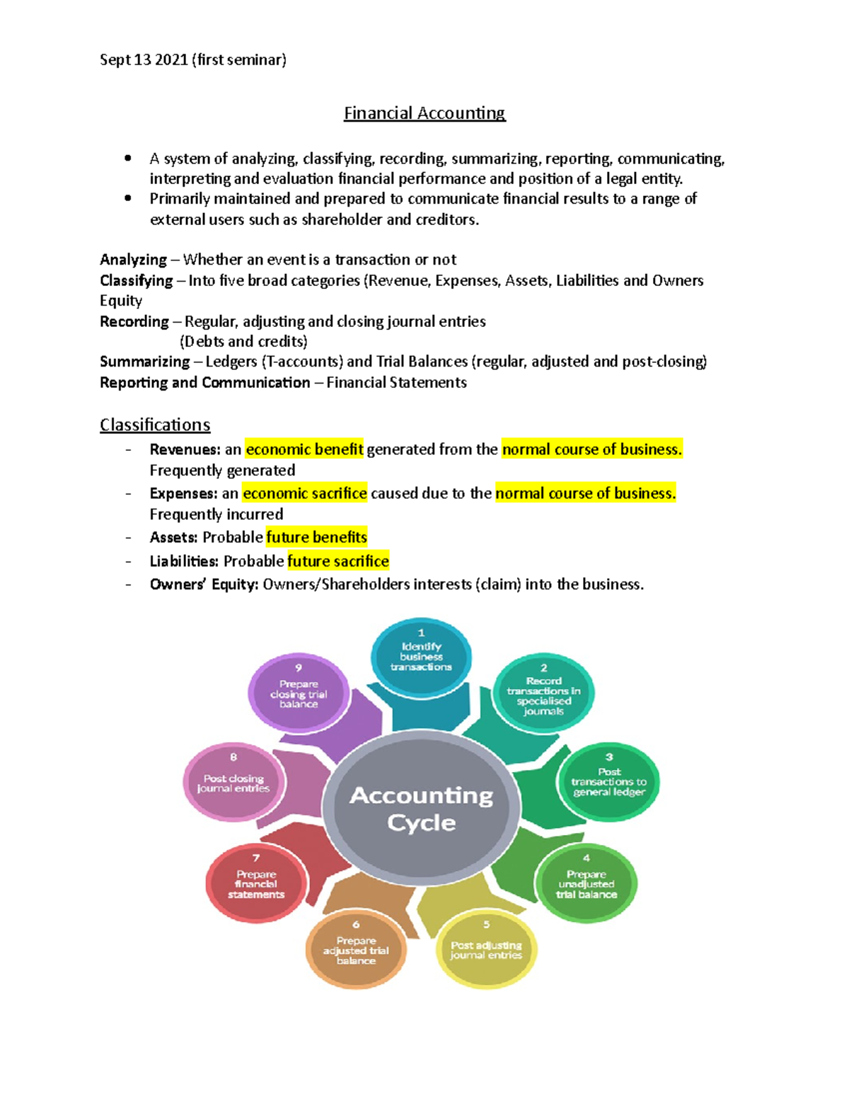 Seminar 1 Note- sept 13 2021 - Sept 13 2021 (first seminar) Financial ...