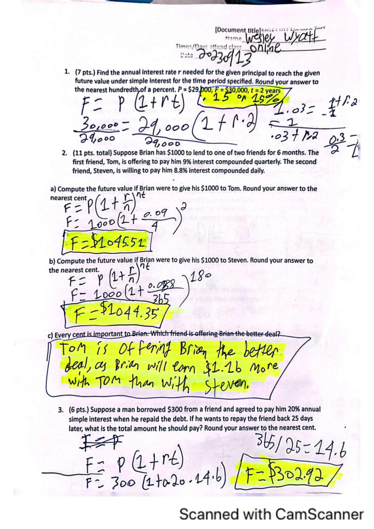 Finance Test - Exam - STA 2023 - Studocu