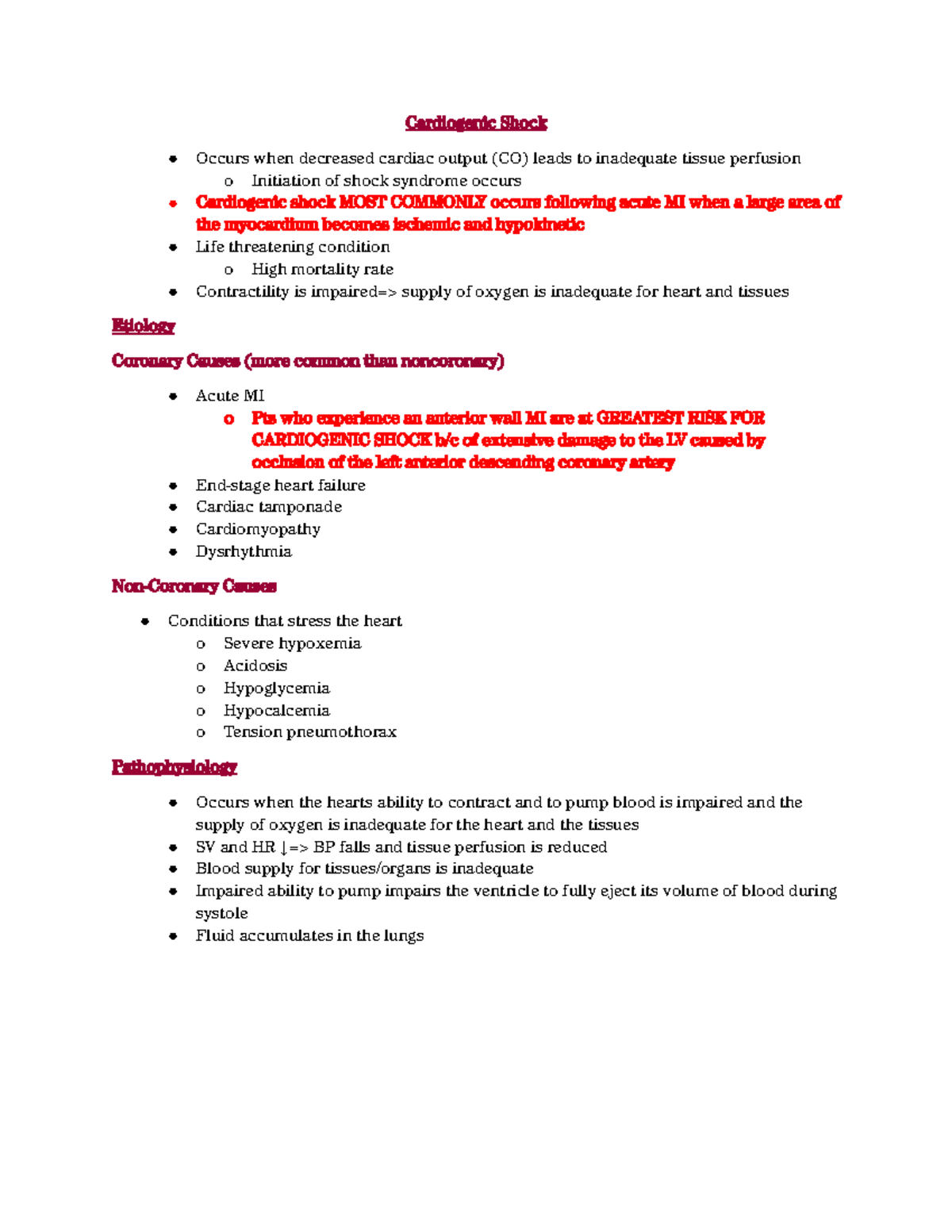 Cardiogenic Shock Notes - Cardiogenic Shock Occurs when decreased ...