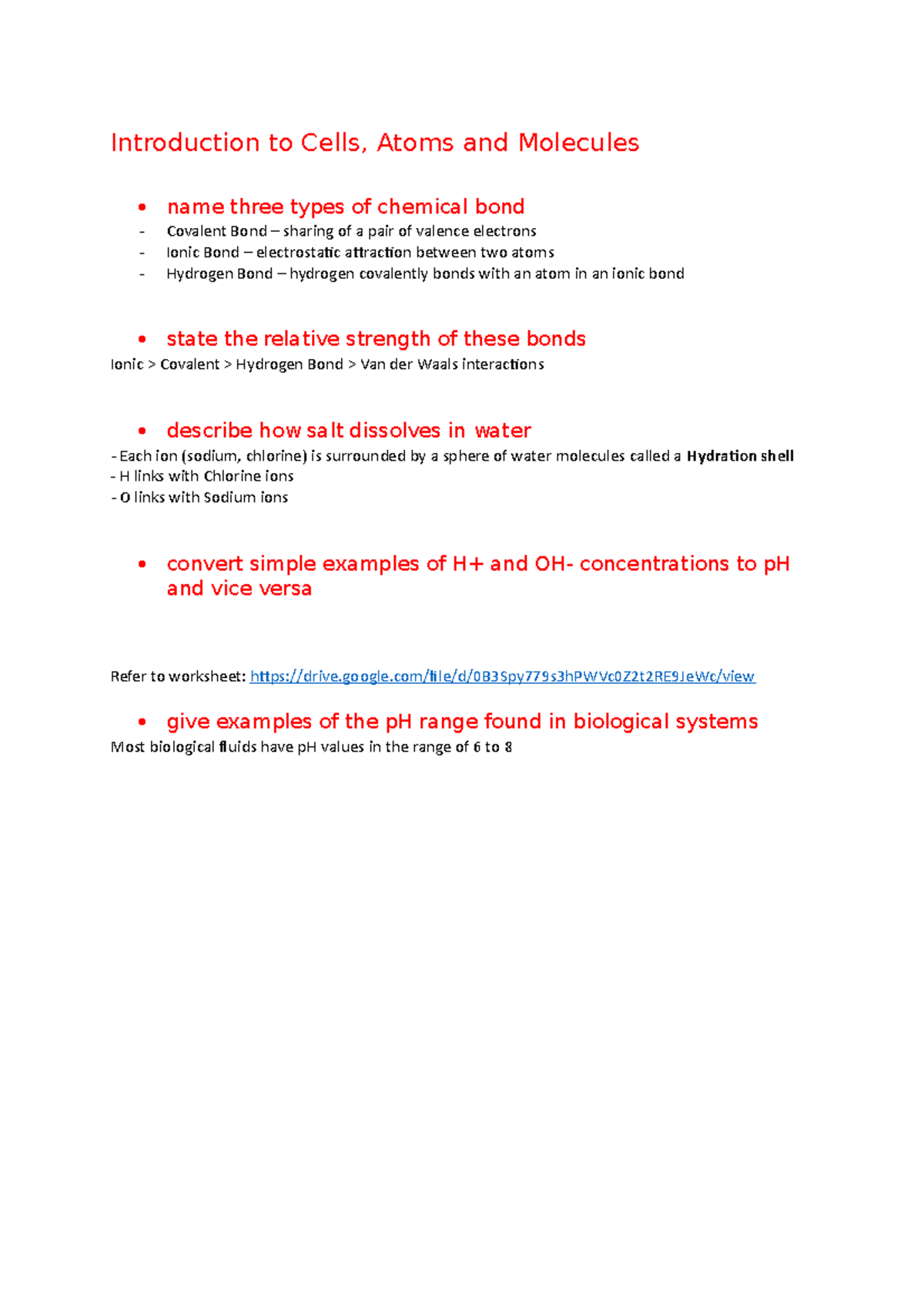 ILOs 1B 1 Cells, Atoms and Molecules - Introduction to Cells, Atoms and ...