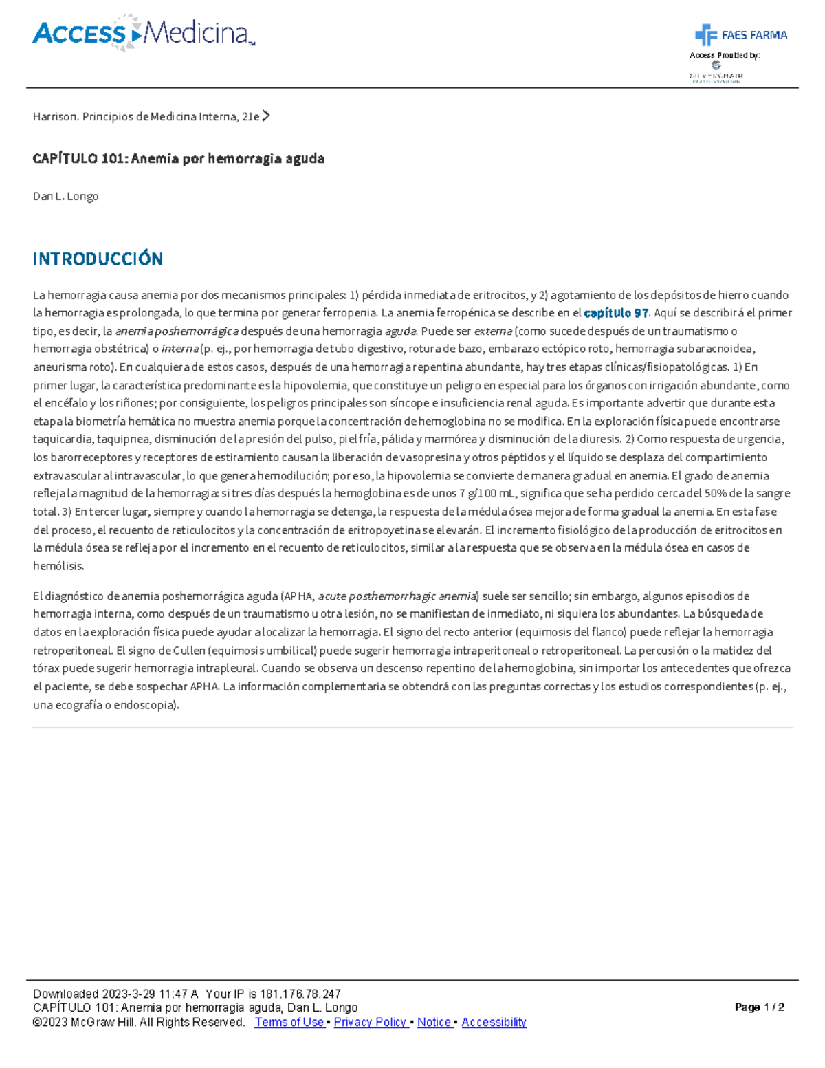 Capítulo 101 Anemia por hemorragia aguda - Harrison. Principios de ...