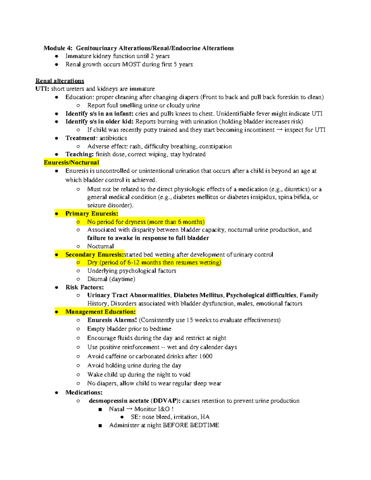 Nursing Pediatrics Module 4 Study Notes - **Module 4: Genitourinary ...