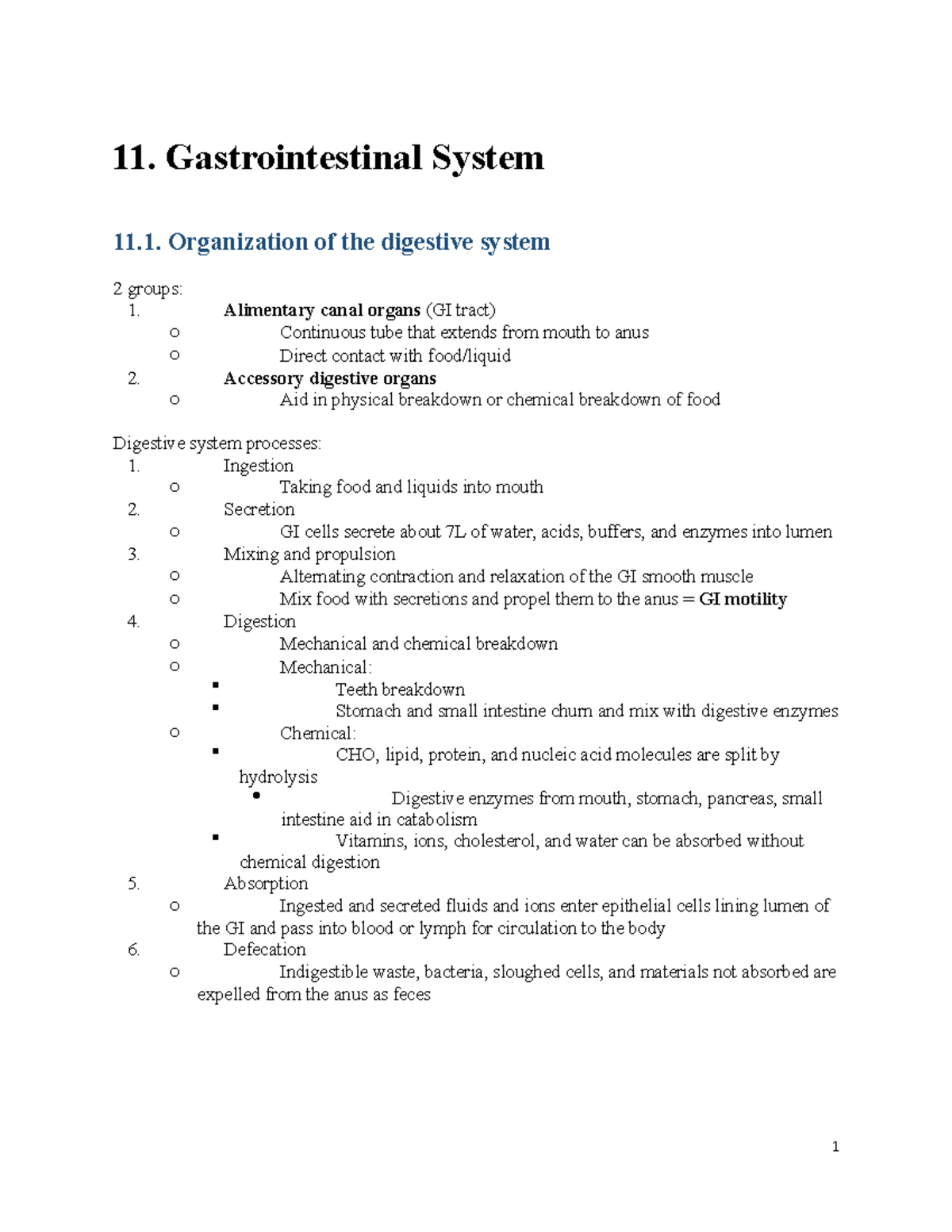 11. GI System - Lecture notes 3 - 11. Gastrointestinal System 11 ...