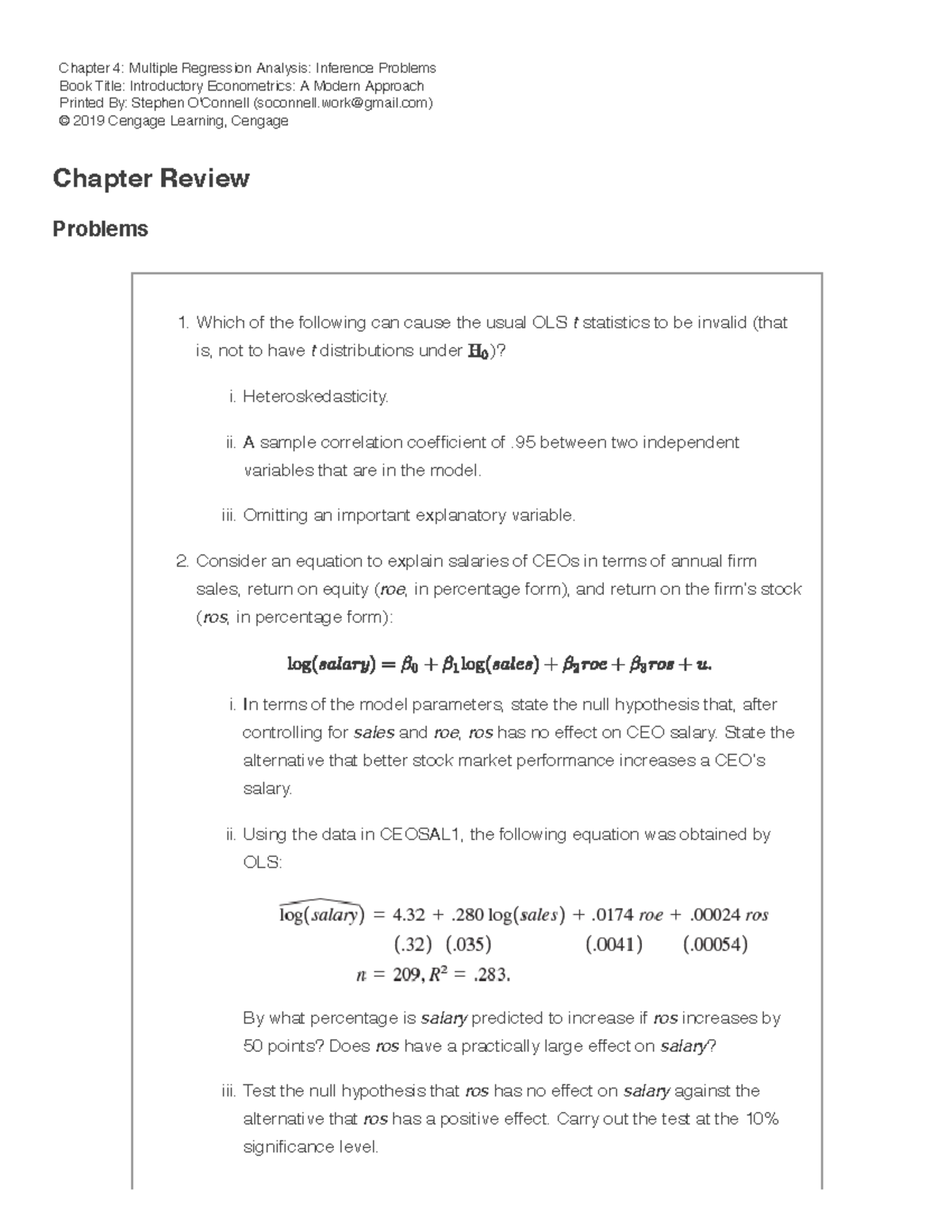CH04 Problems Only - Chapter 4: Multiple Regression Analysis: Inference Problems Book Title ...