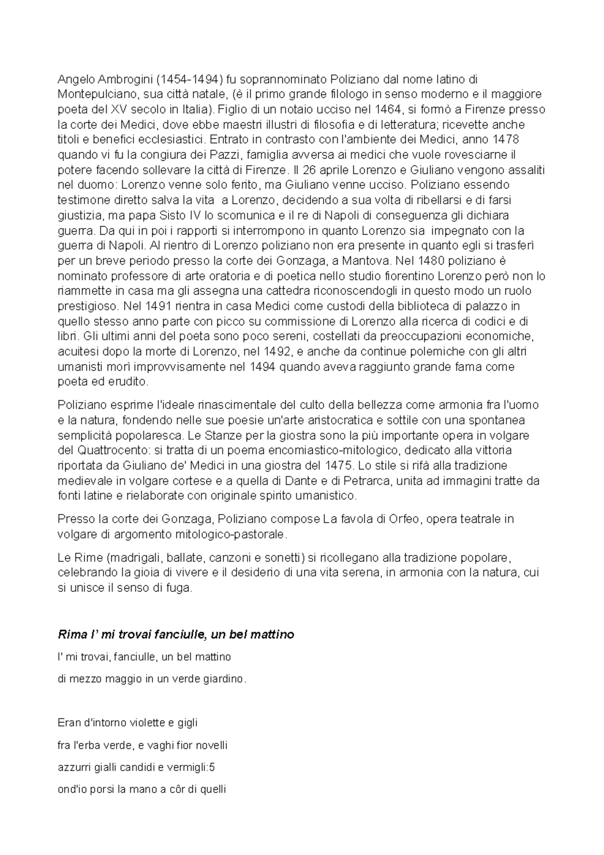 Angelo Poliziano - vita,poetica e opere - Angelo Ambrogini (1454-1494 ...
