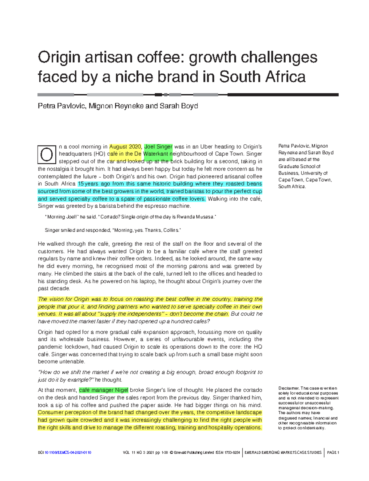 Case Origin Artisan Coffee - Organization Development and Design - Studocu