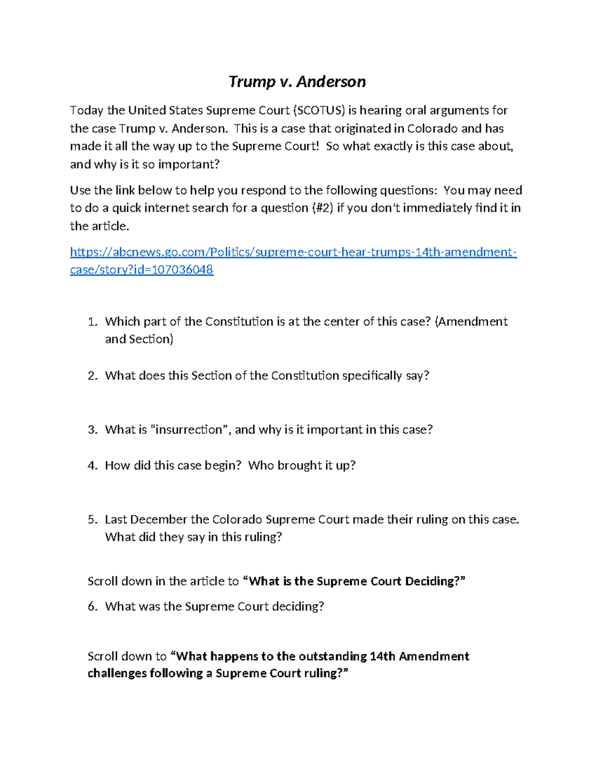 Trump v Anderson - Trump v. Anderson Today the United States Supreme ...